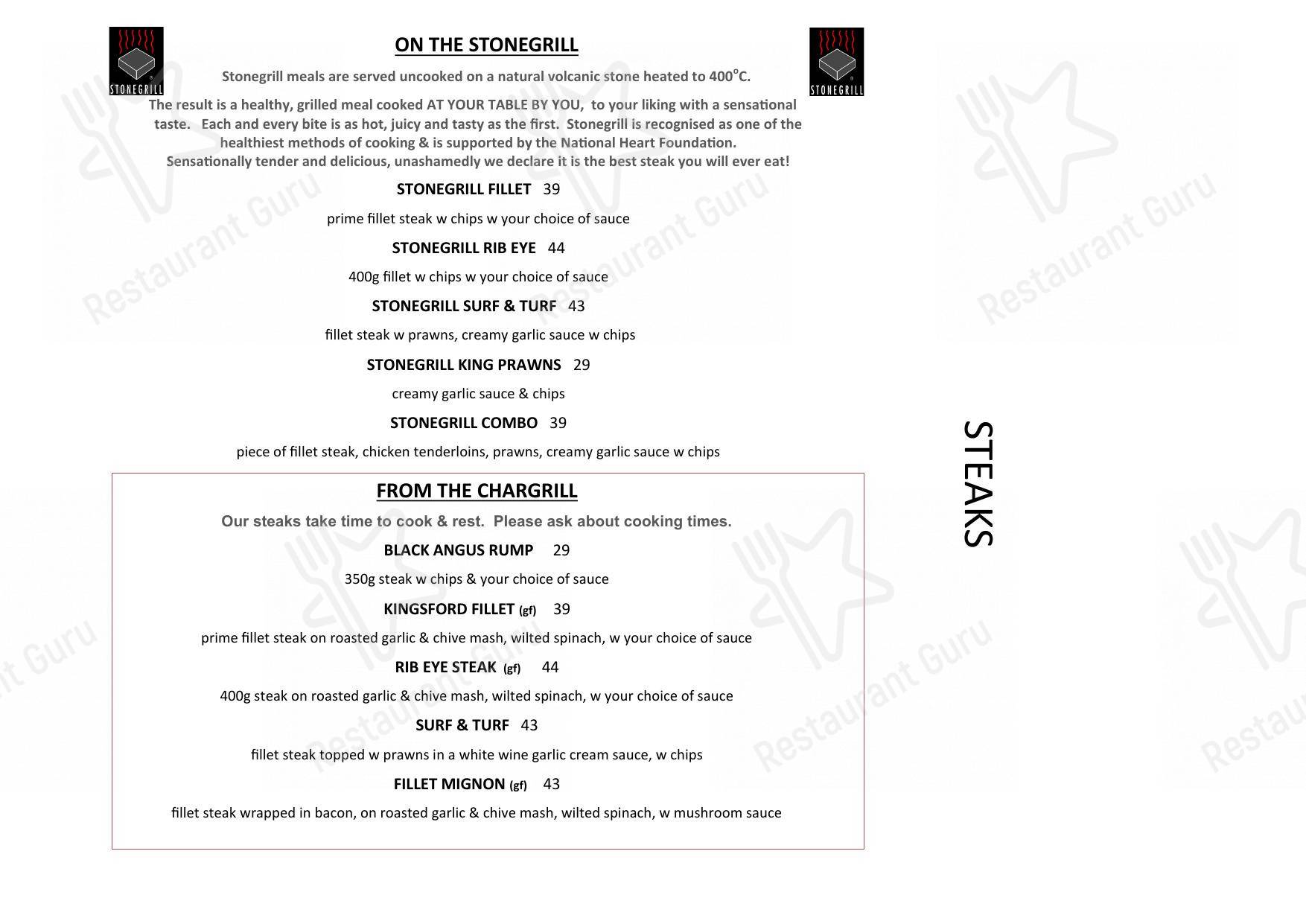 Menu at Kingsford Hotel pub & bar, Gawler, 32 Murray St