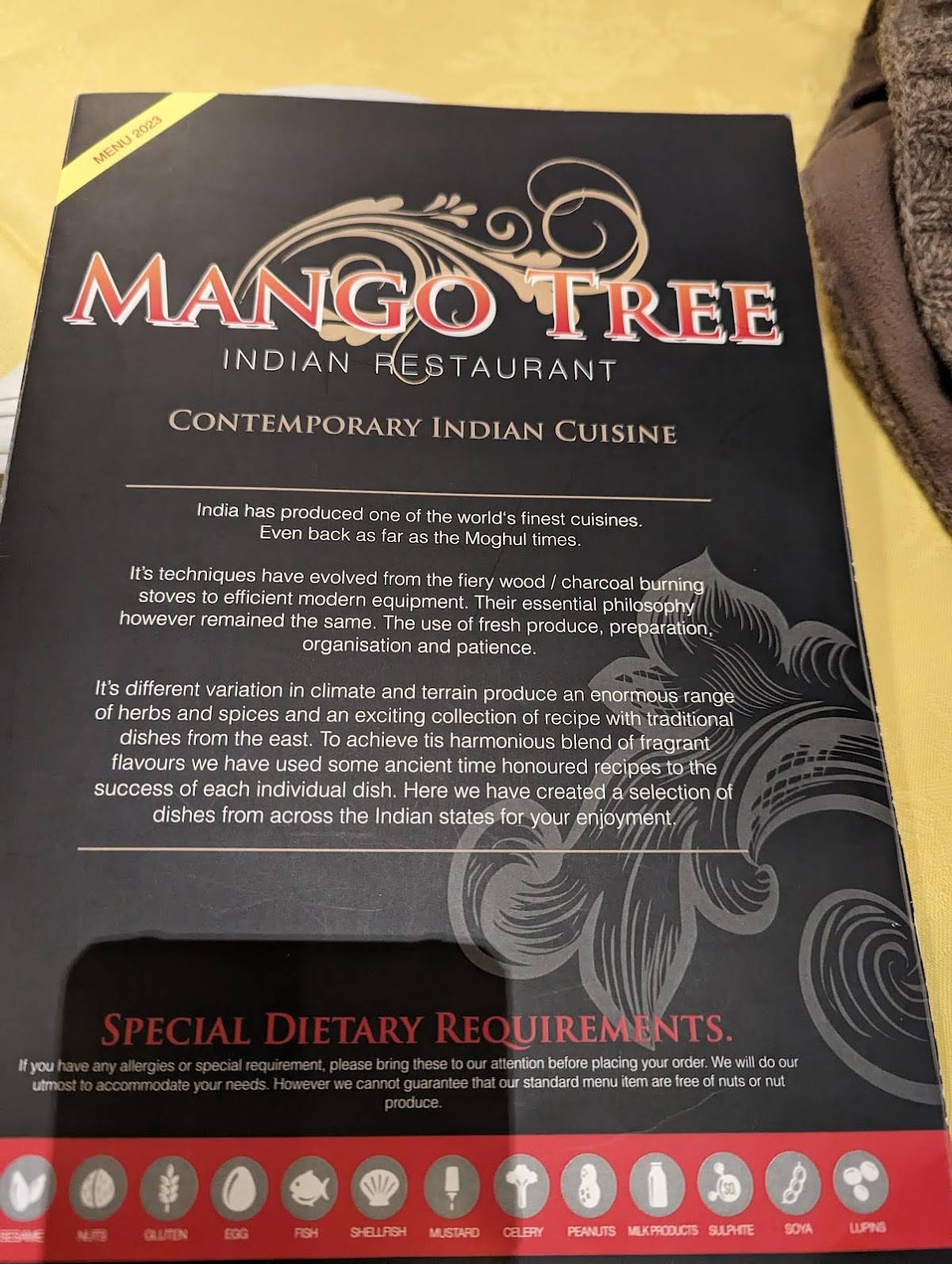 Menu at The Mango Tree restaurant, Kirkby Stephen
