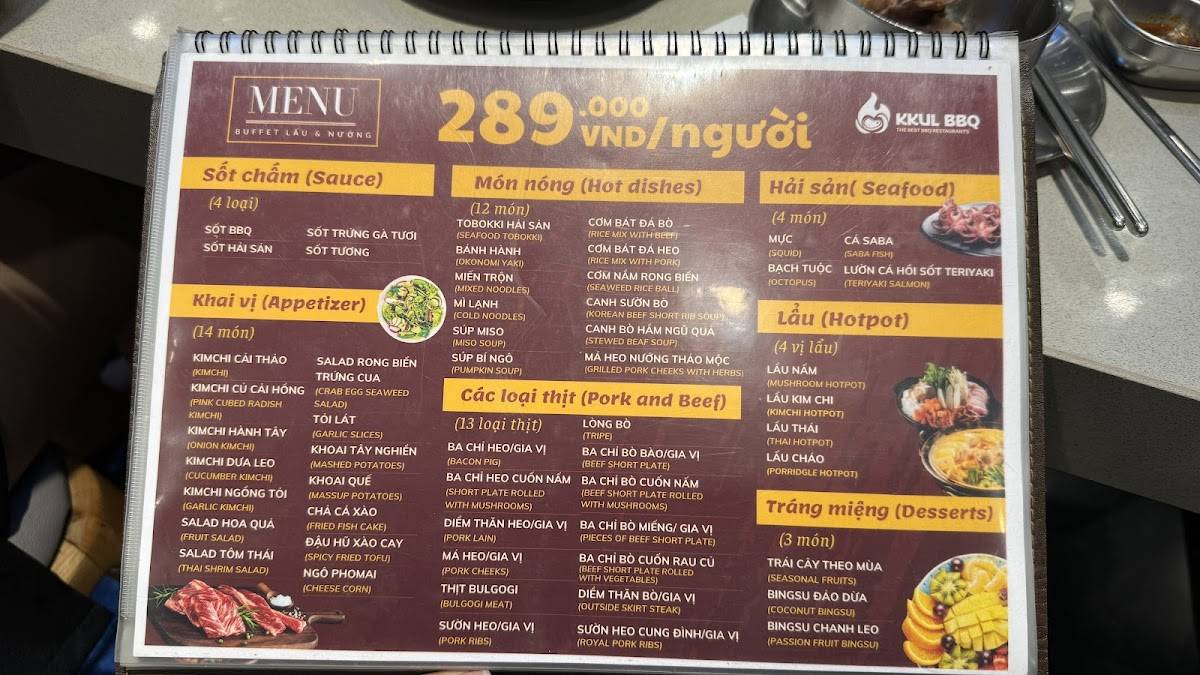 Menu at Kkul BBQ & Hotpot, Vietnam
