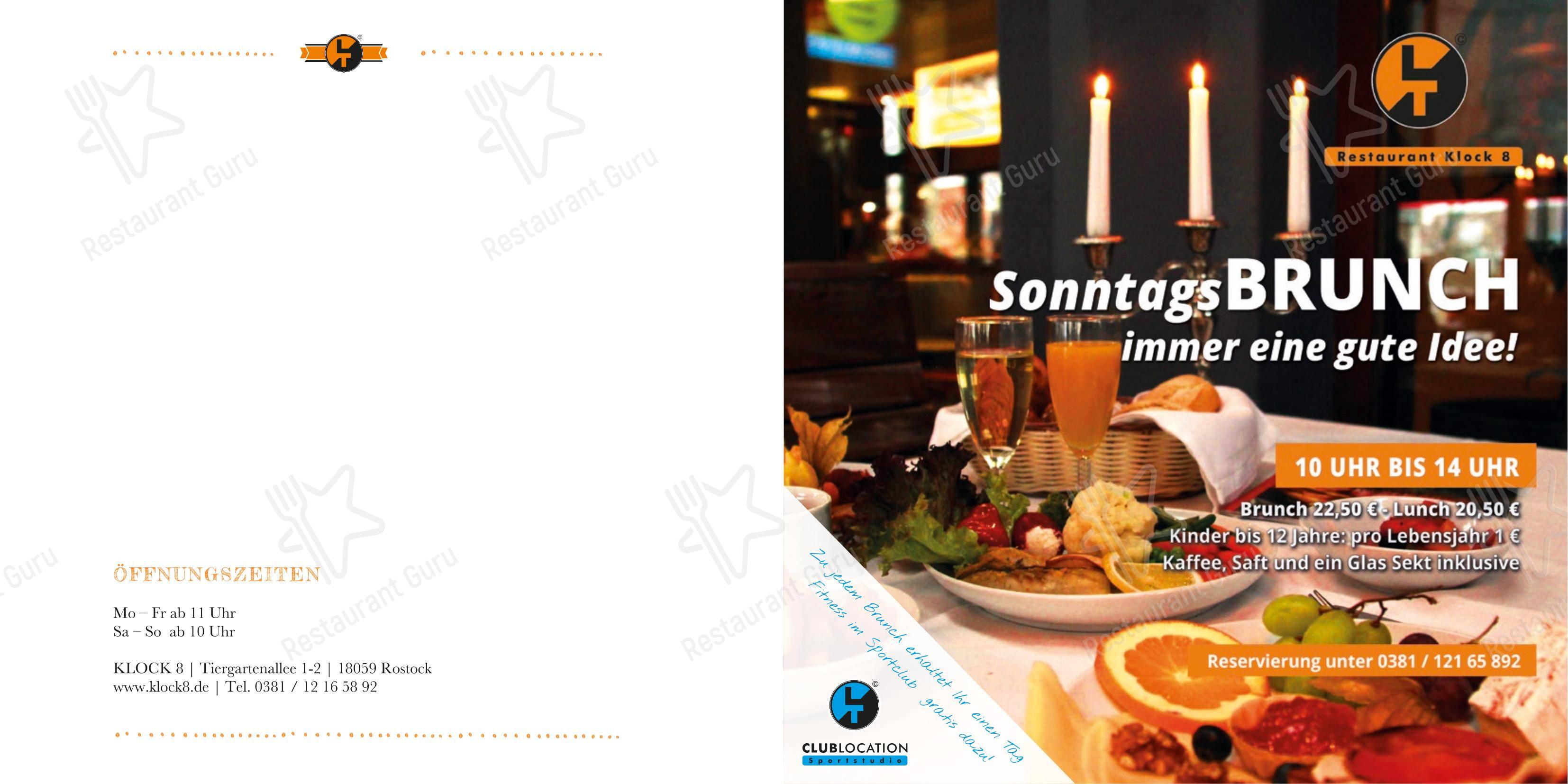 Speisekarte von Klock 8 restaurant, Rostock