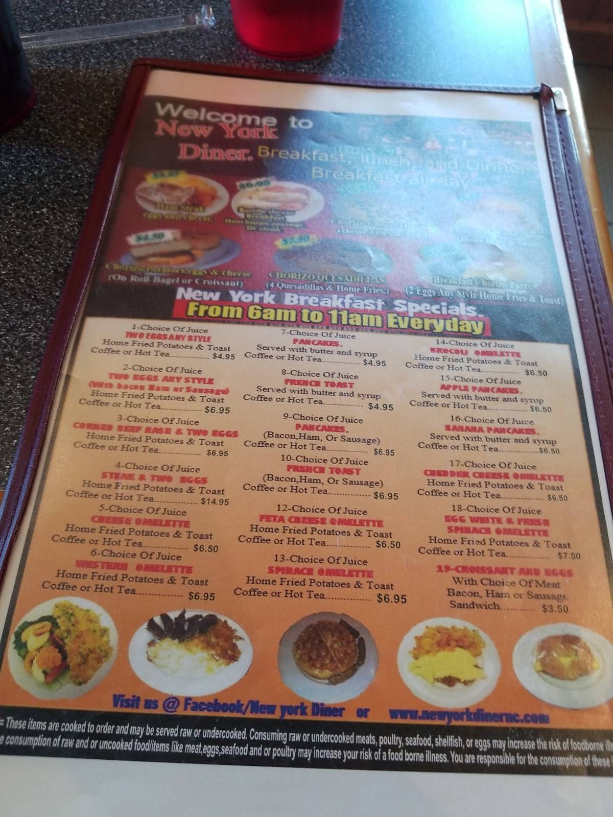 Menu at New York Diner restaurant, Knightdale