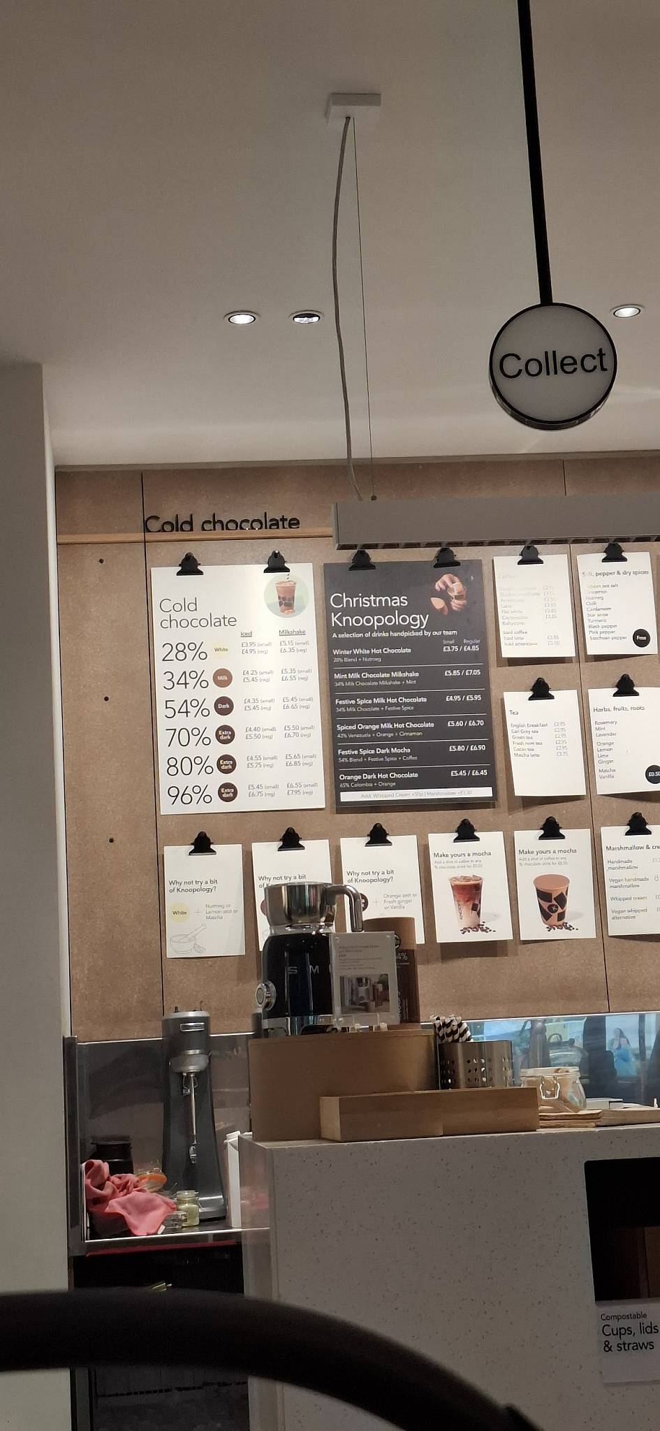 Menu at Knoops cafe, Guildford