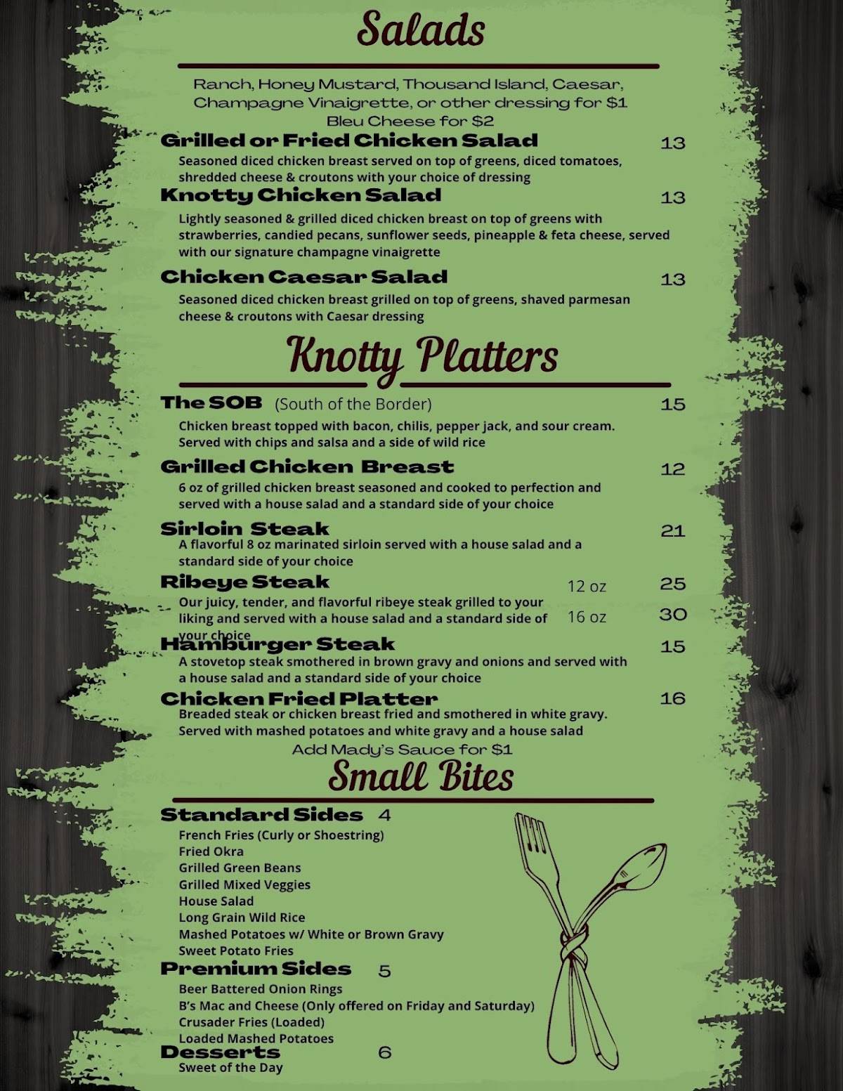 Menu at Knot Again Bar and Grill, Purcell