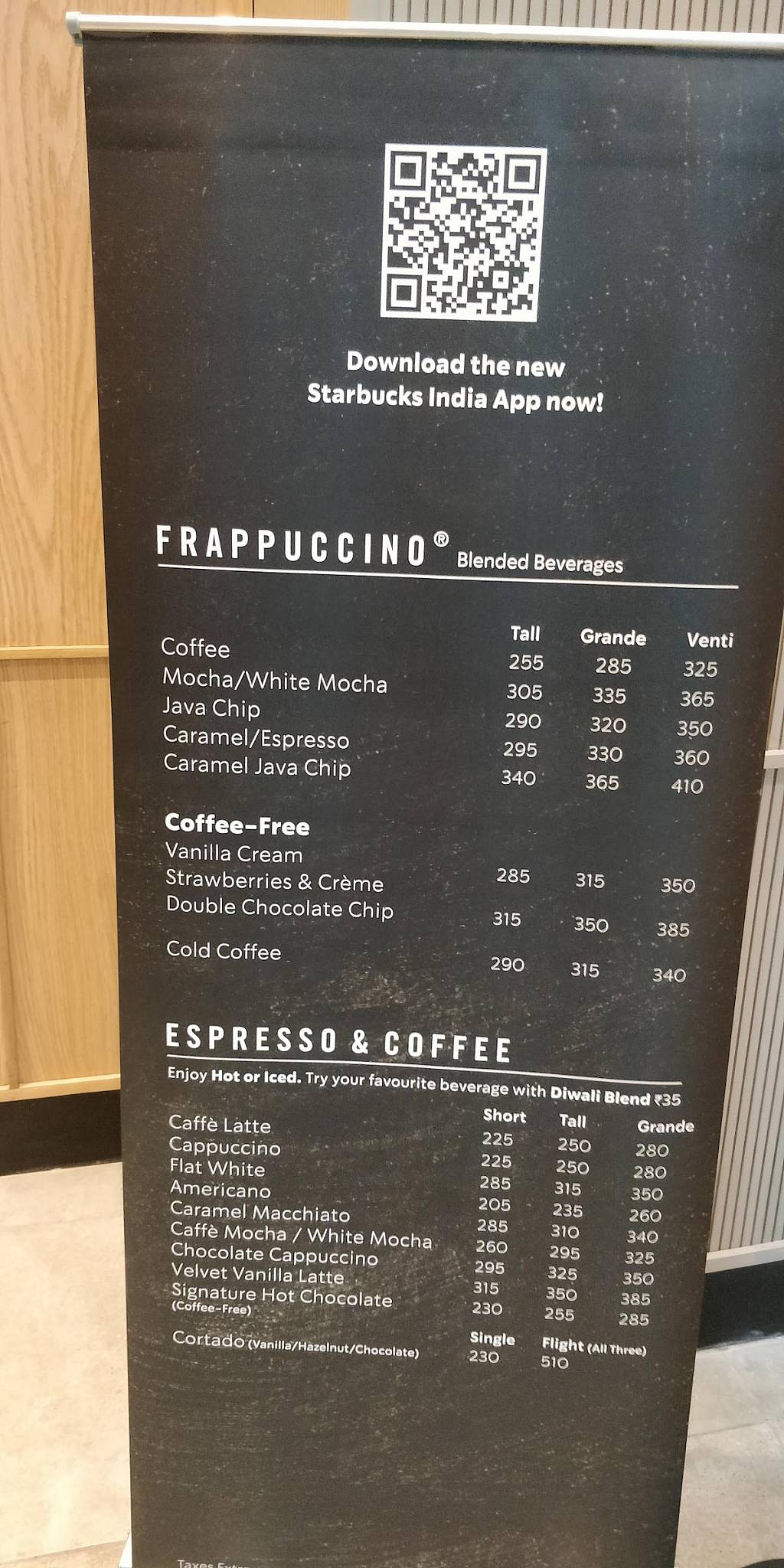 Menu at Starbucks, Kochi, Lulu Shopping Mall