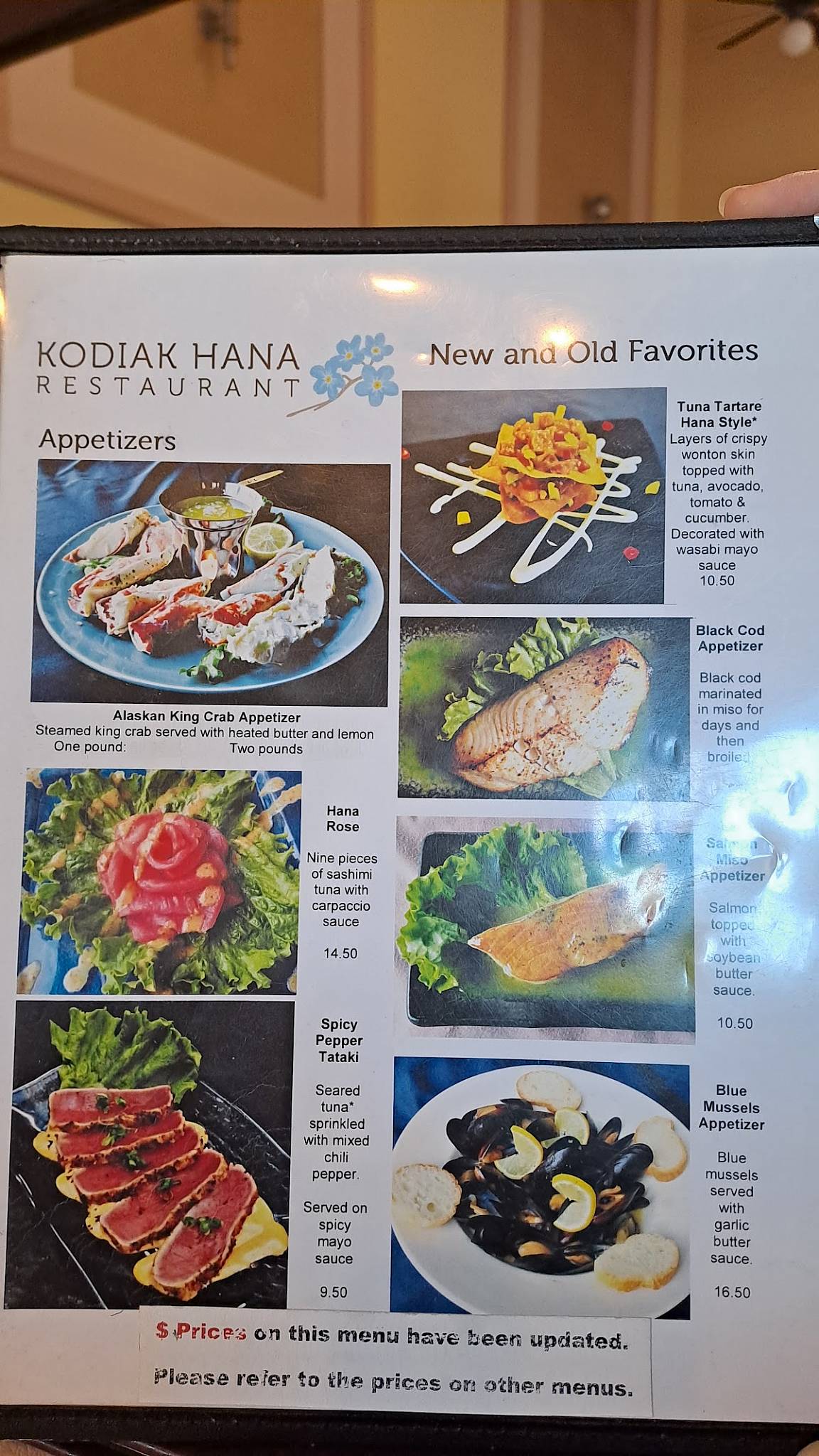 Menu at Kodiak Hana Restaurant, Kodiak