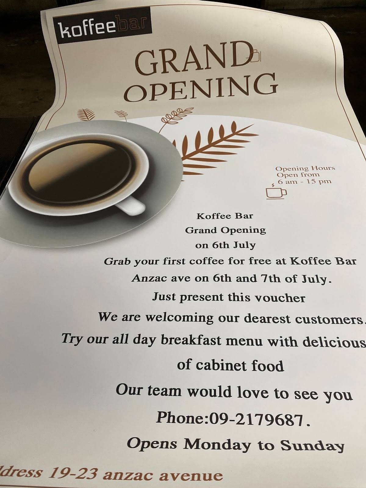 Menu at Koffee Bar Anzac Ave, Auckland