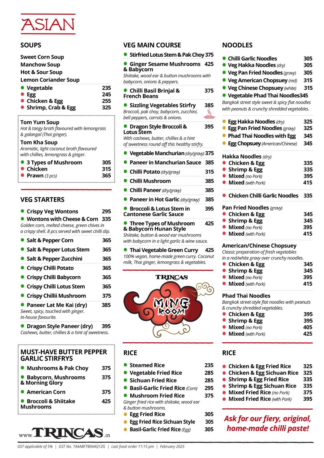 Menu at Trincas Restaurant & Bar, Kolkata