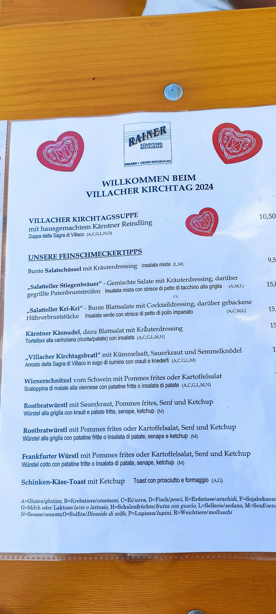 Speisekarte von Cafè-Konditorei und Restaurant Raimund Rainer, Villach ...