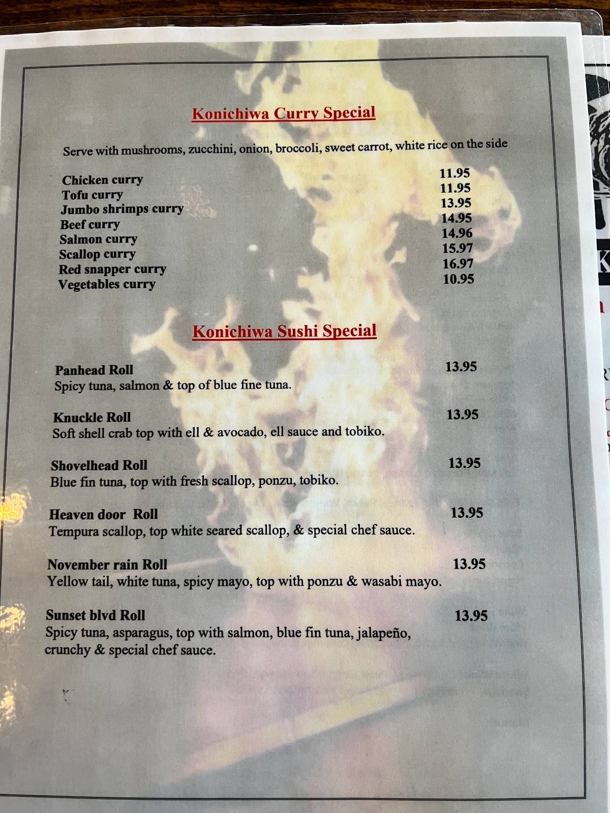 Menu at Konnichiwa of Lexington, SC restaurant, Lexington