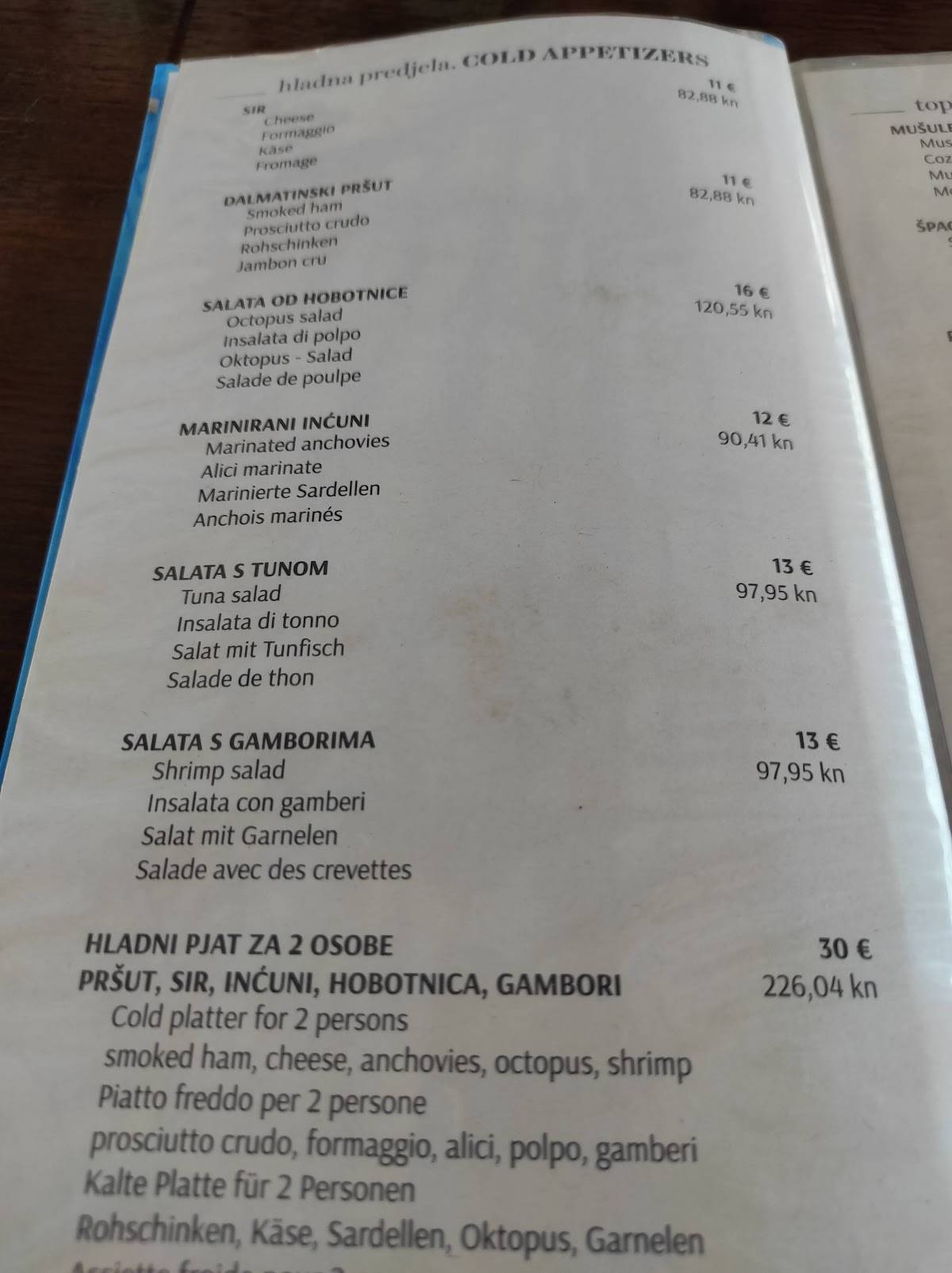 Menu at Konoba Ribar, Pomena, 3a