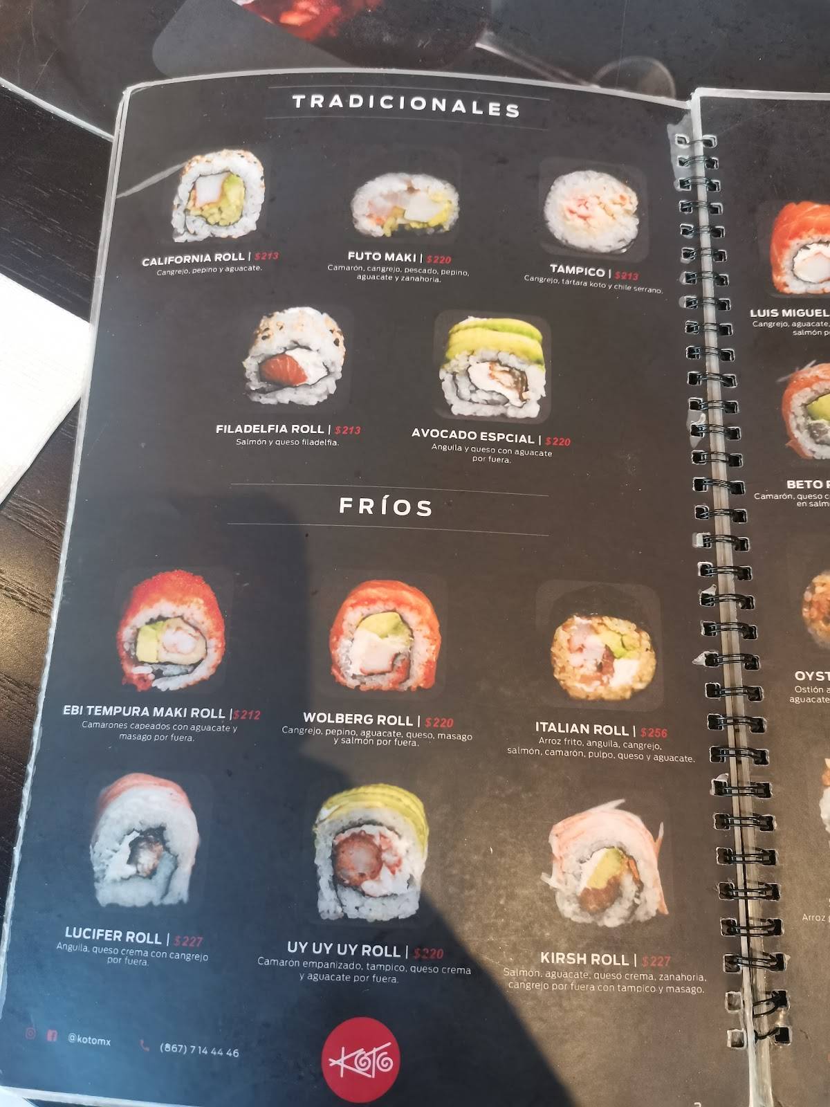 Menu at Koto Sushi Bar, Nuevo Laredo, Av. Reforma 3934
