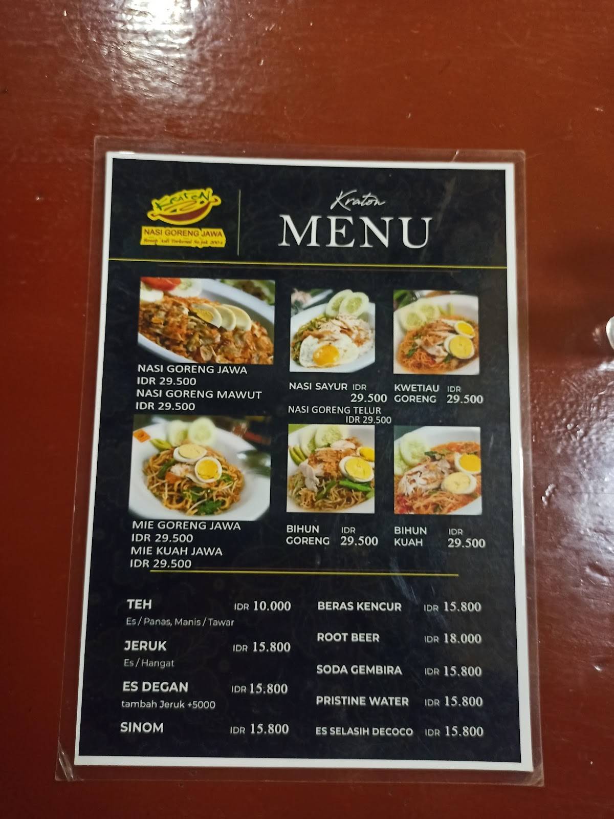 Menu at Kraton Resto restaurant, Surabaya, Jawa Timur 60234