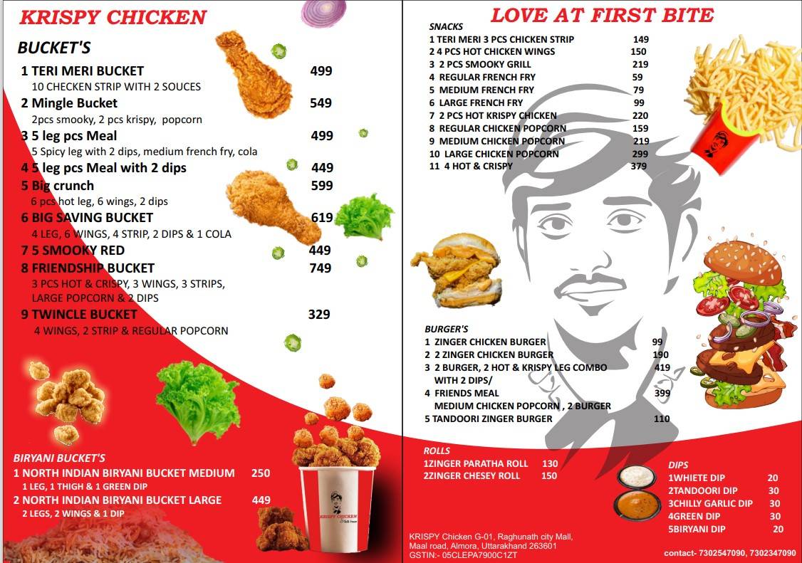 Menu at Krispy Chicken, Almora