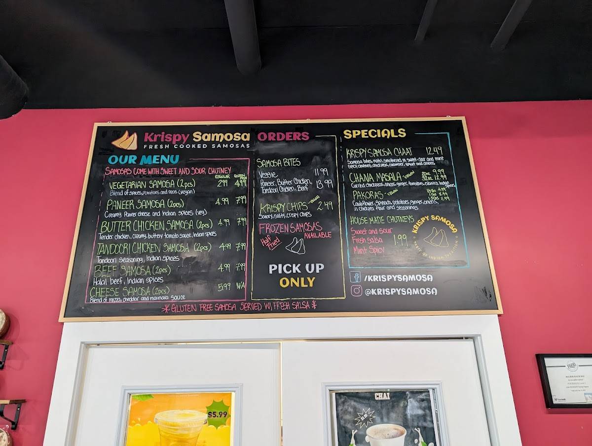 Carta del restaurante Krispy Samosa, Surrey