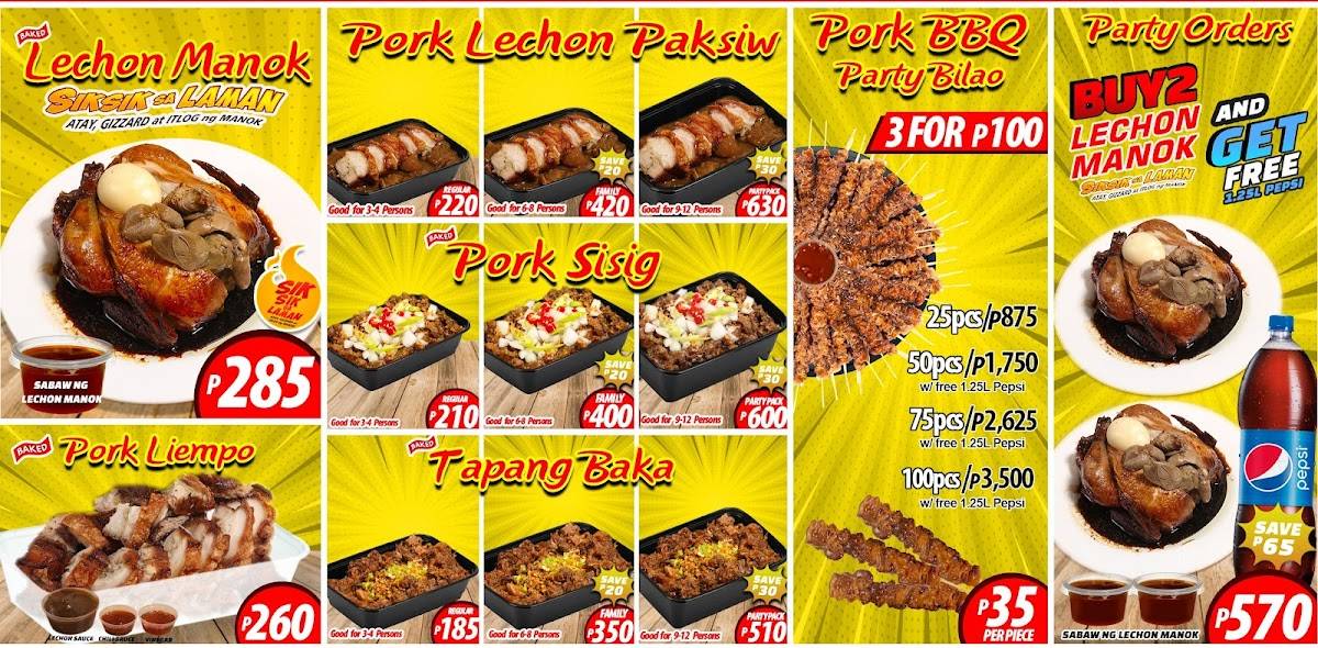 Menu at Kumpares Baked Lechon Manok (Brgy Malusak) restaurant, Santa Rosa