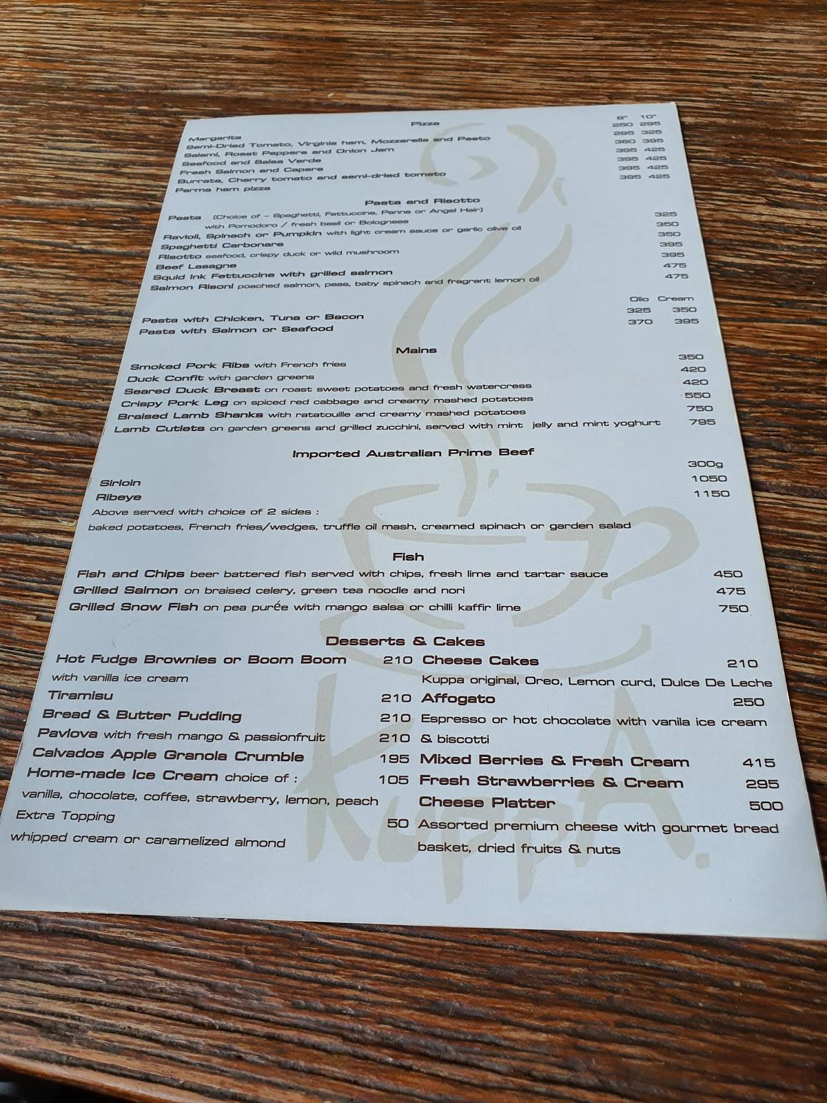 Menu at Kuppa cafe, Bangkok, 39 Soi Sukhumvit 16
