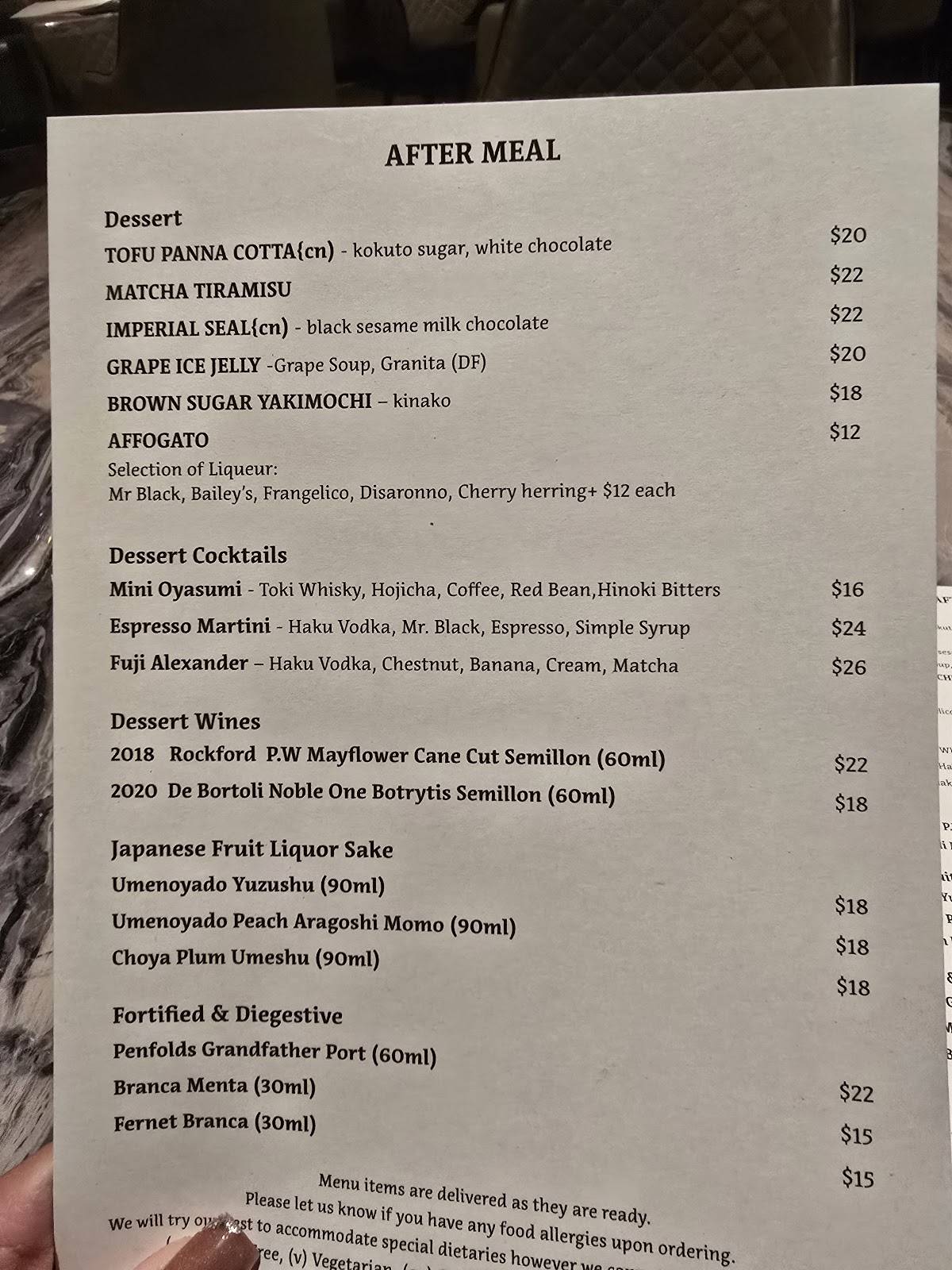 Menu at Kushiro Fusion Cuisine restaurant, Fitzroy