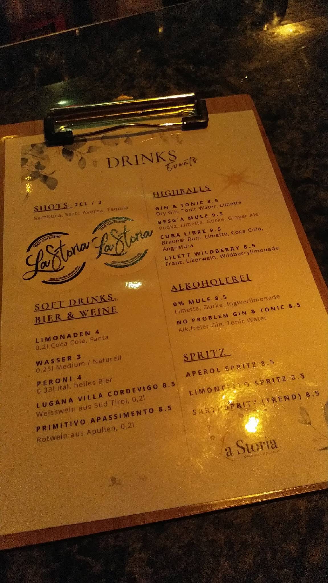 Speisekarte von LA STORIA Restaurant, Cocktailbar, Eventlocation ...