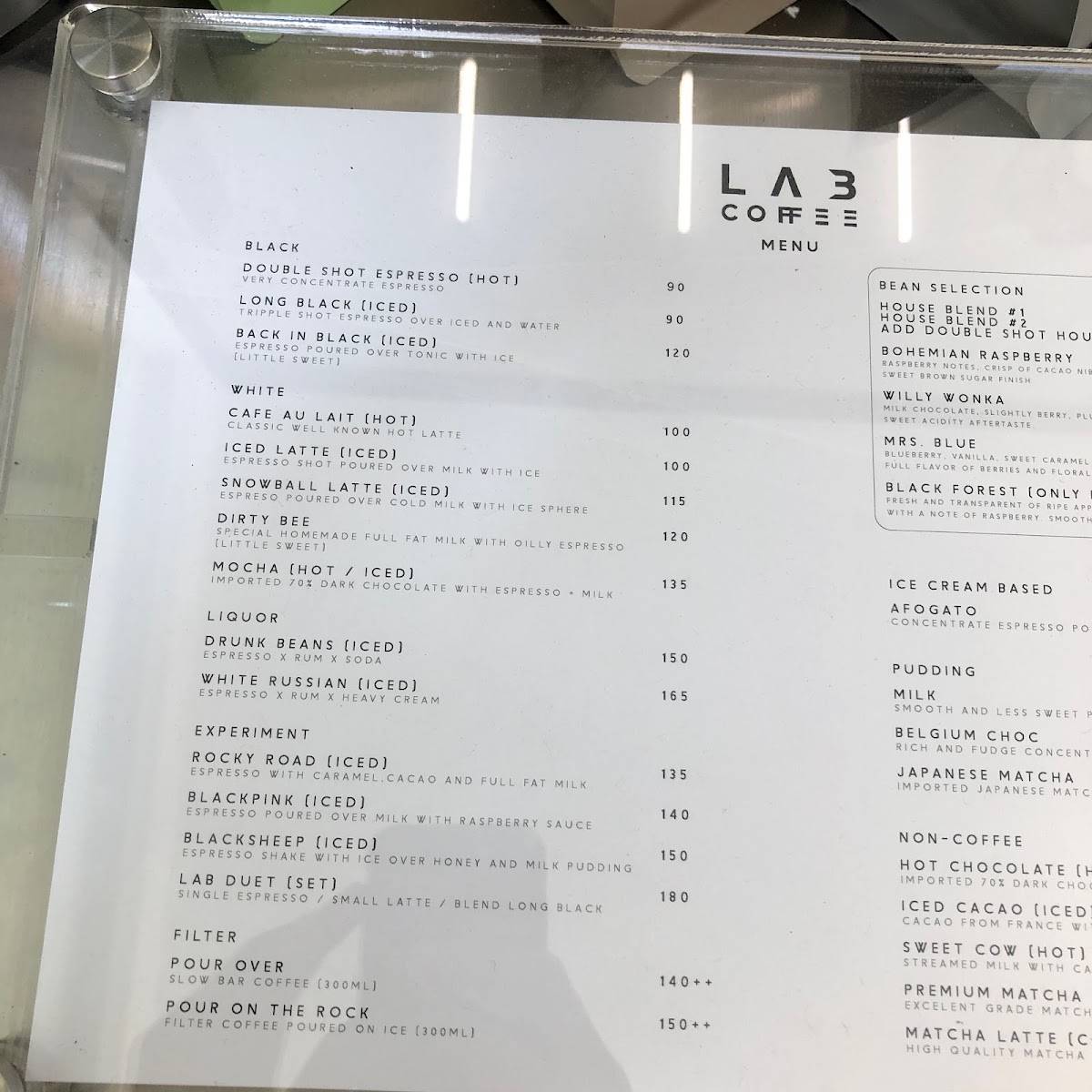 Carta de LAB COFFEE x PUDDING LAB CAFE, Bangkok