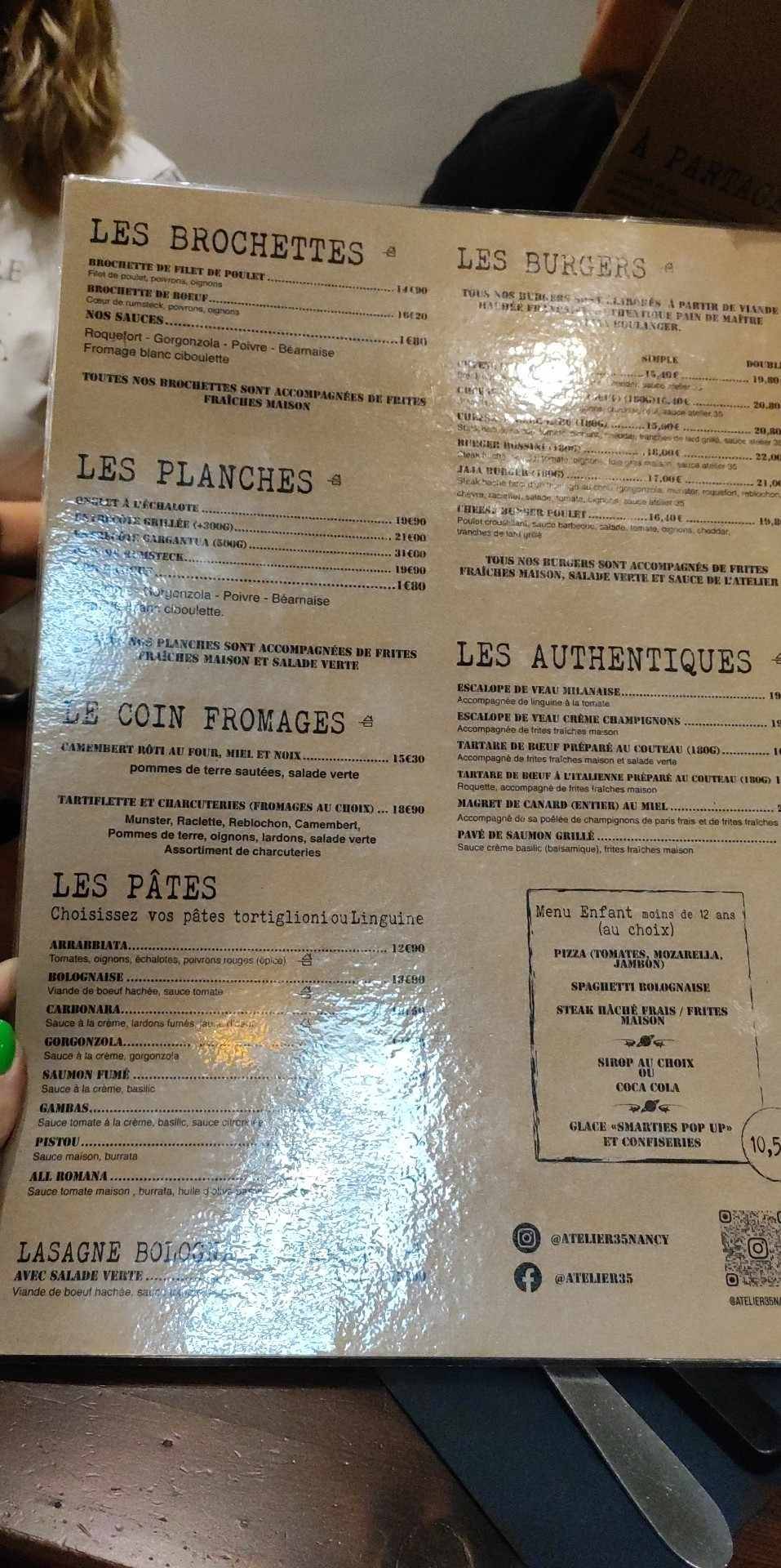 Menu at L'Atelier 35 restaurant, Nancy