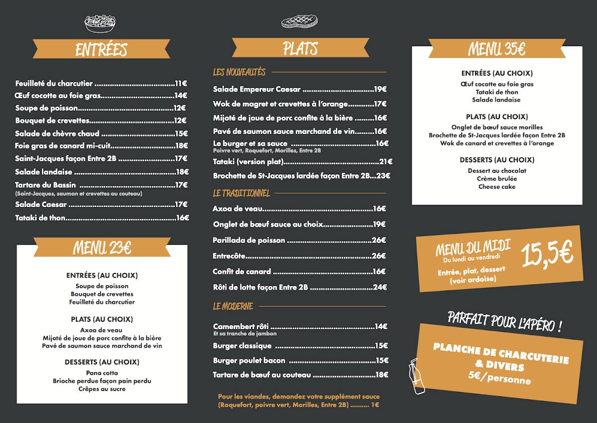 Menu au L'Entre 2B - Restaurant, Marcheprime