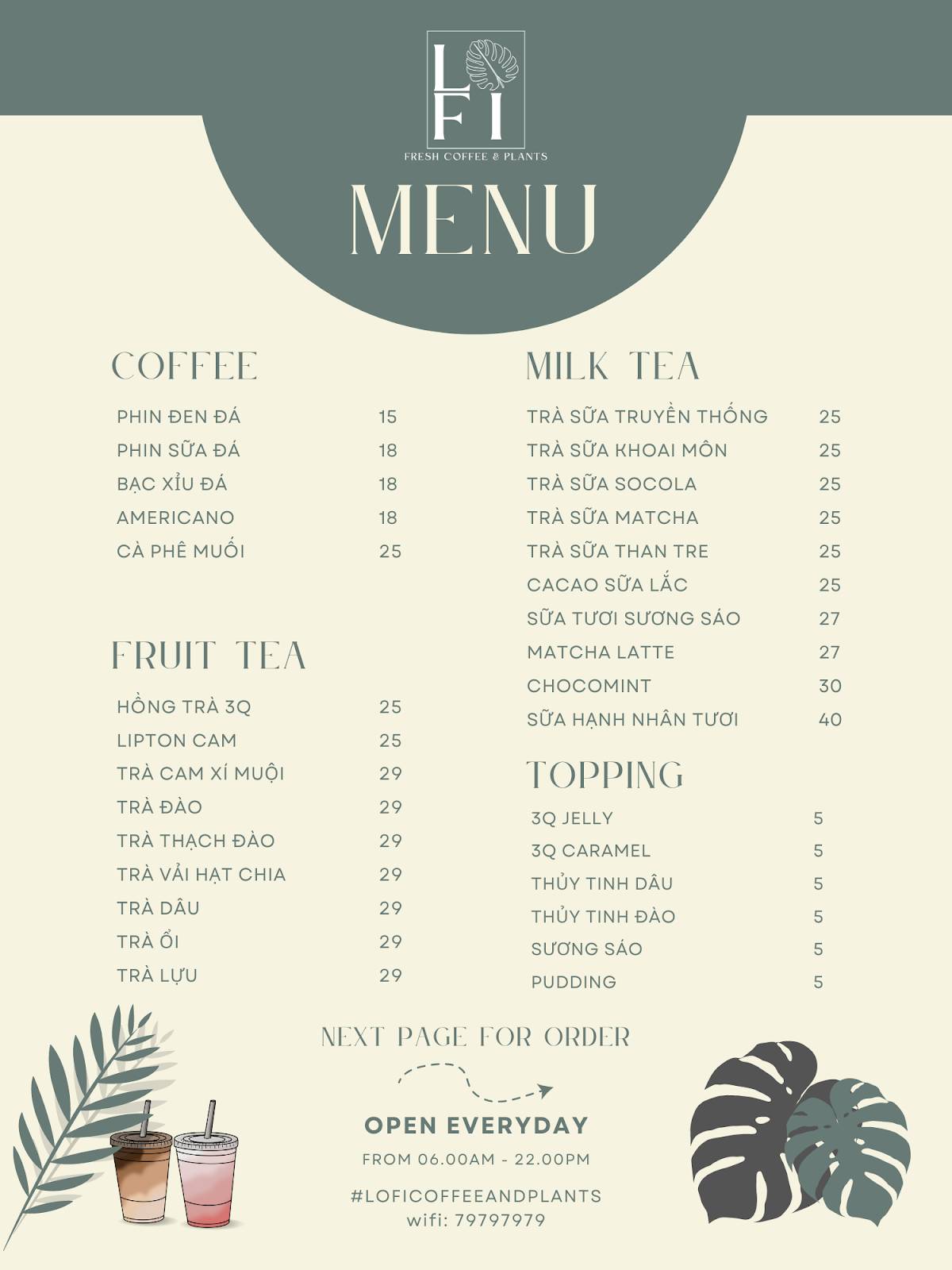 Menu at LOFI Coffee, Ho Chi Minh City