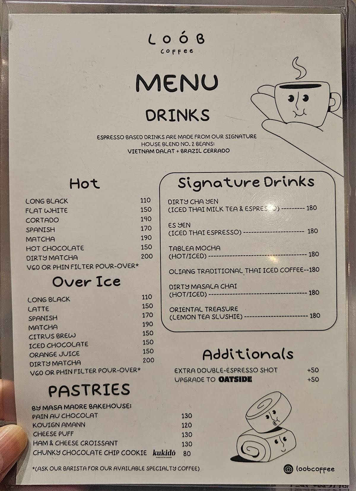 Menu at LOÓB Coffee, Manila