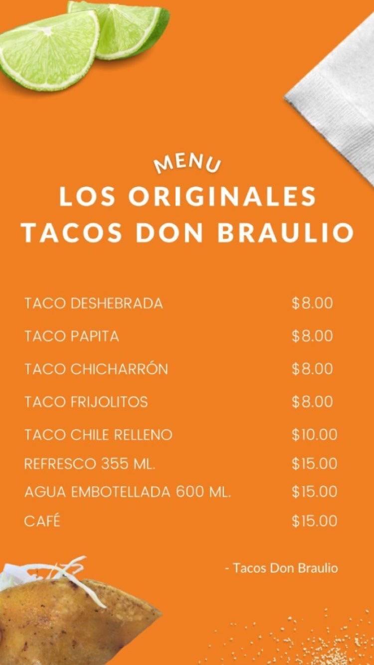 Carta del restaurante LOS ORIGINALES TACOS DON BRAULIO MTZ SUC. LÁZARO ...