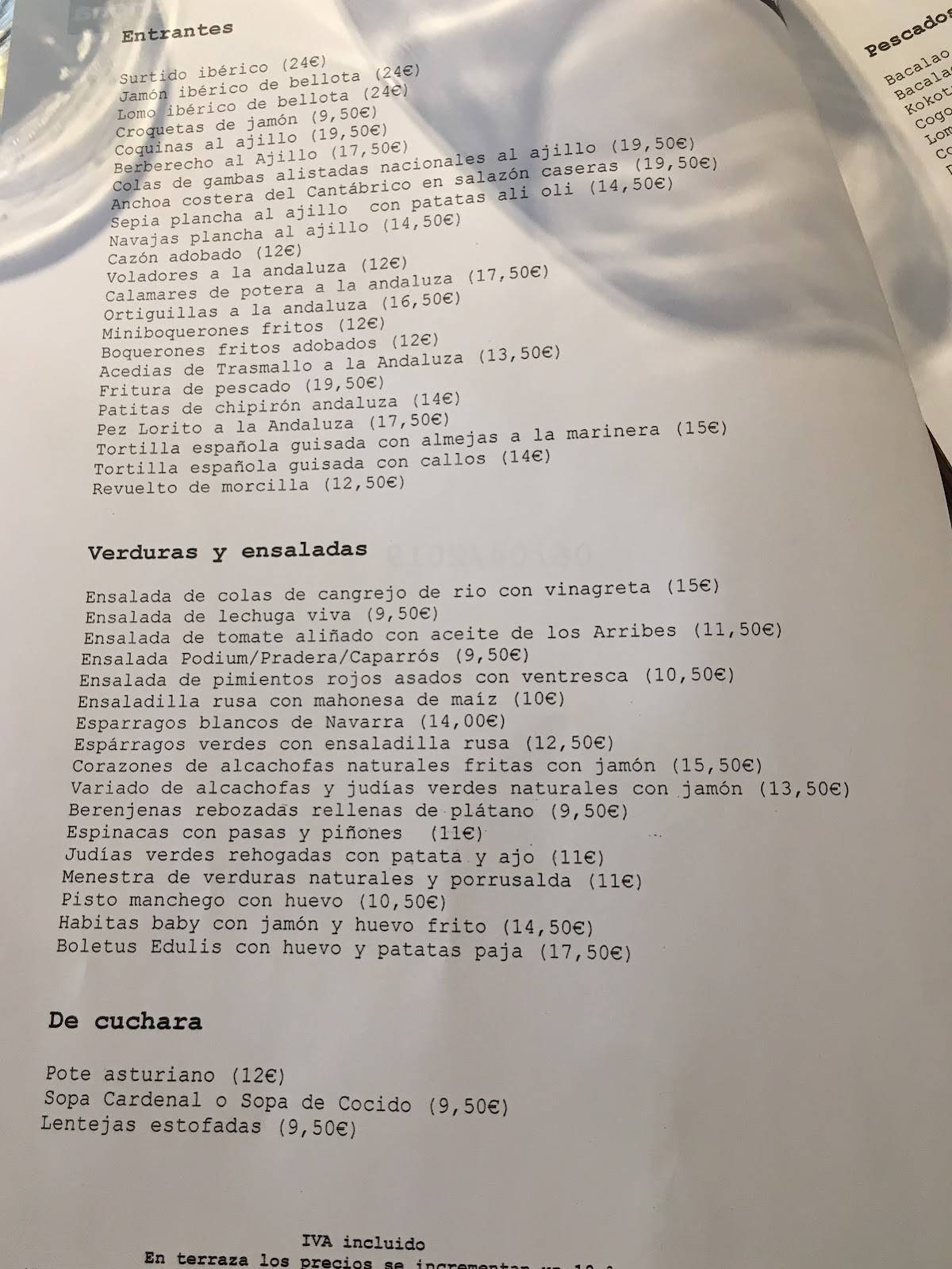 Carta del restaurante La Ancha De Príncipe De Vergara, Madrid, C. del ...