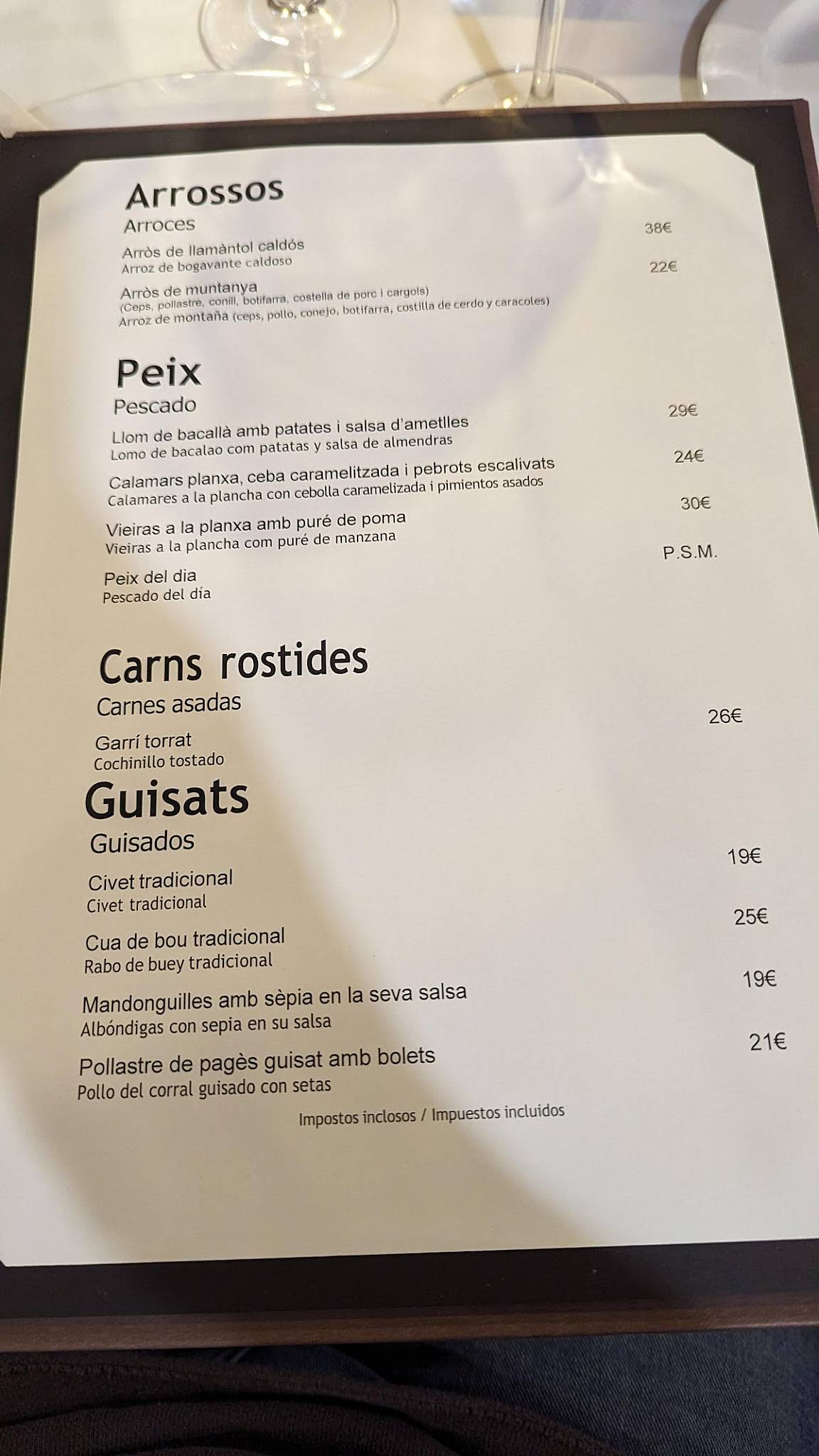 Carta del restaurante La Borda del l Avi, La Massana