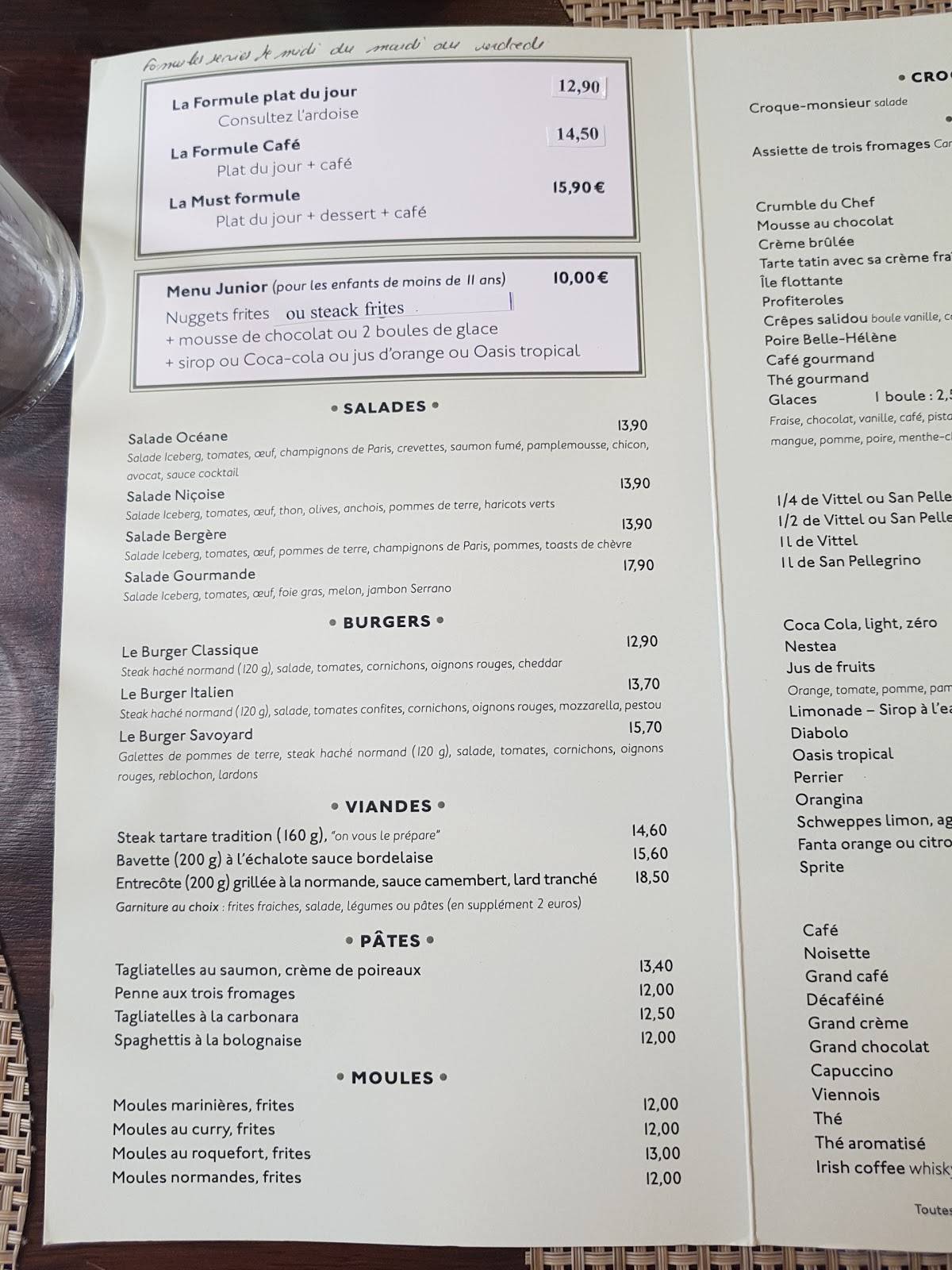 Menu au Café de la Poste, La Bouille