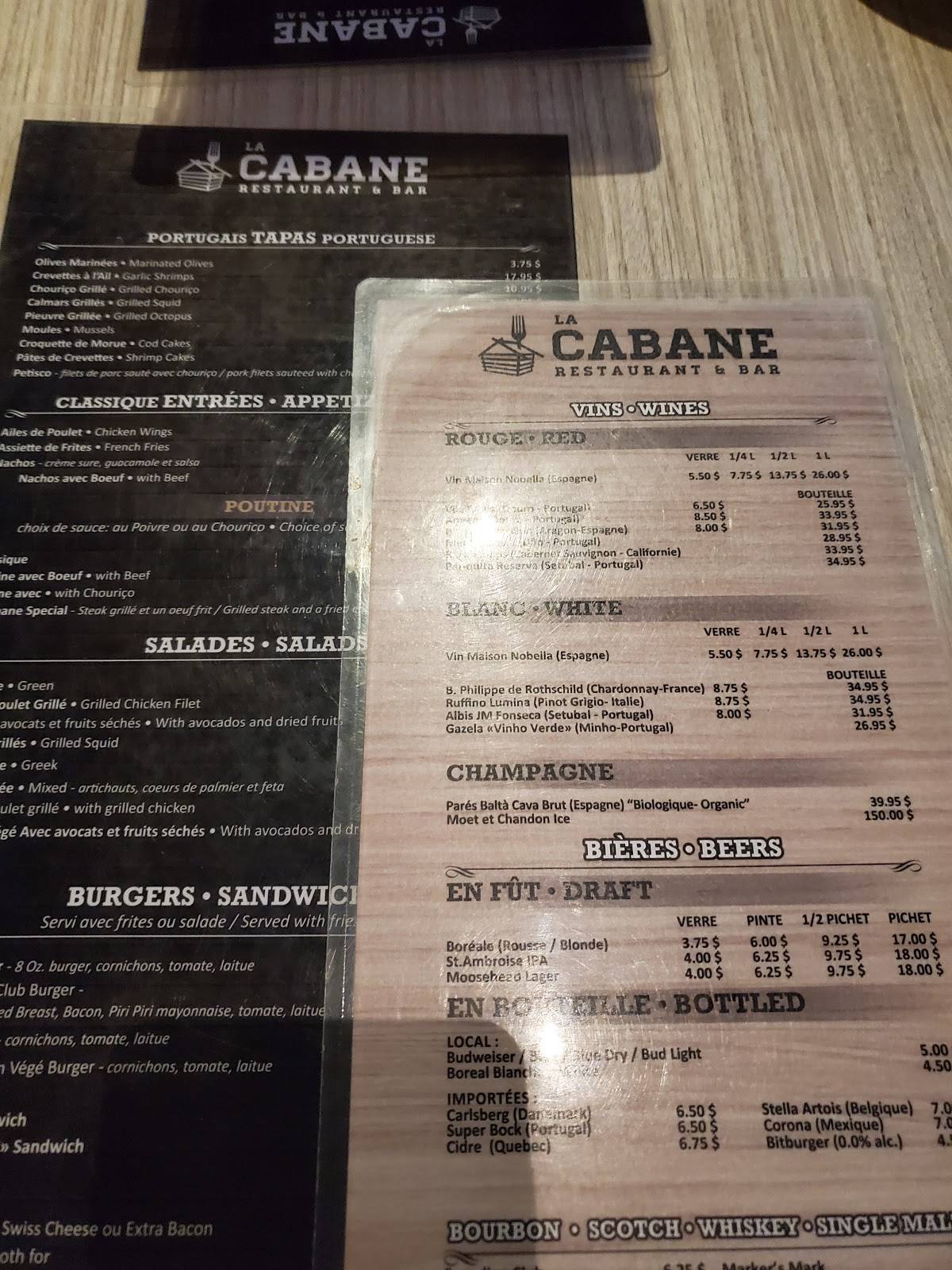 Menu au La Cabane - Restaurant & Bar, Montréal