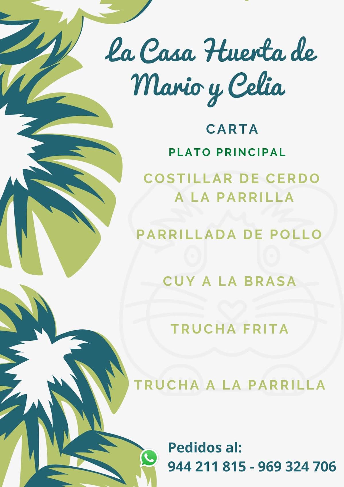 Menu at La Casa Huerta de Mario y Celia restaurant, Peru