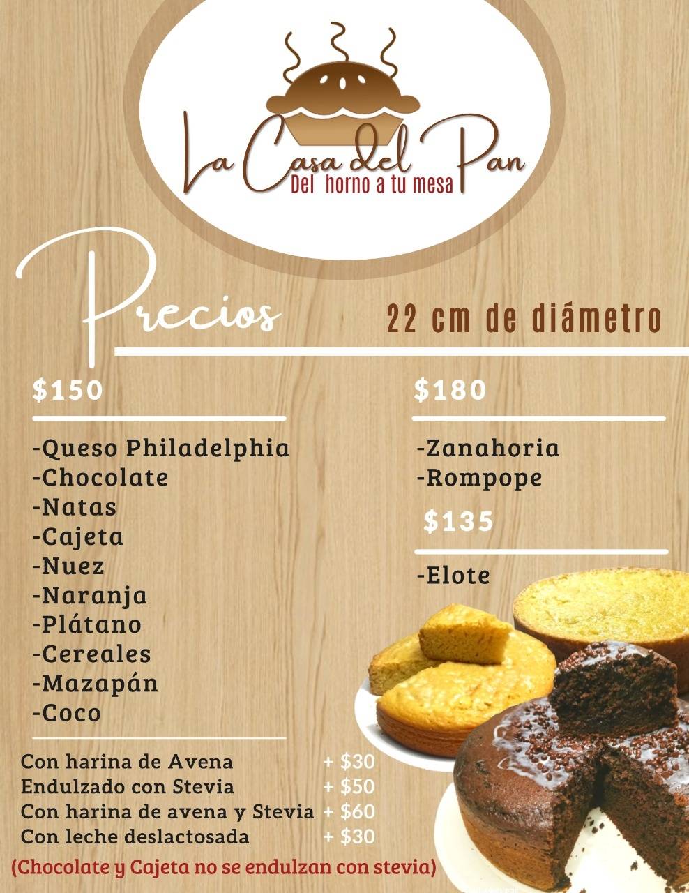 Carta del postres La Casa del Pan Gdl, Guadalajara