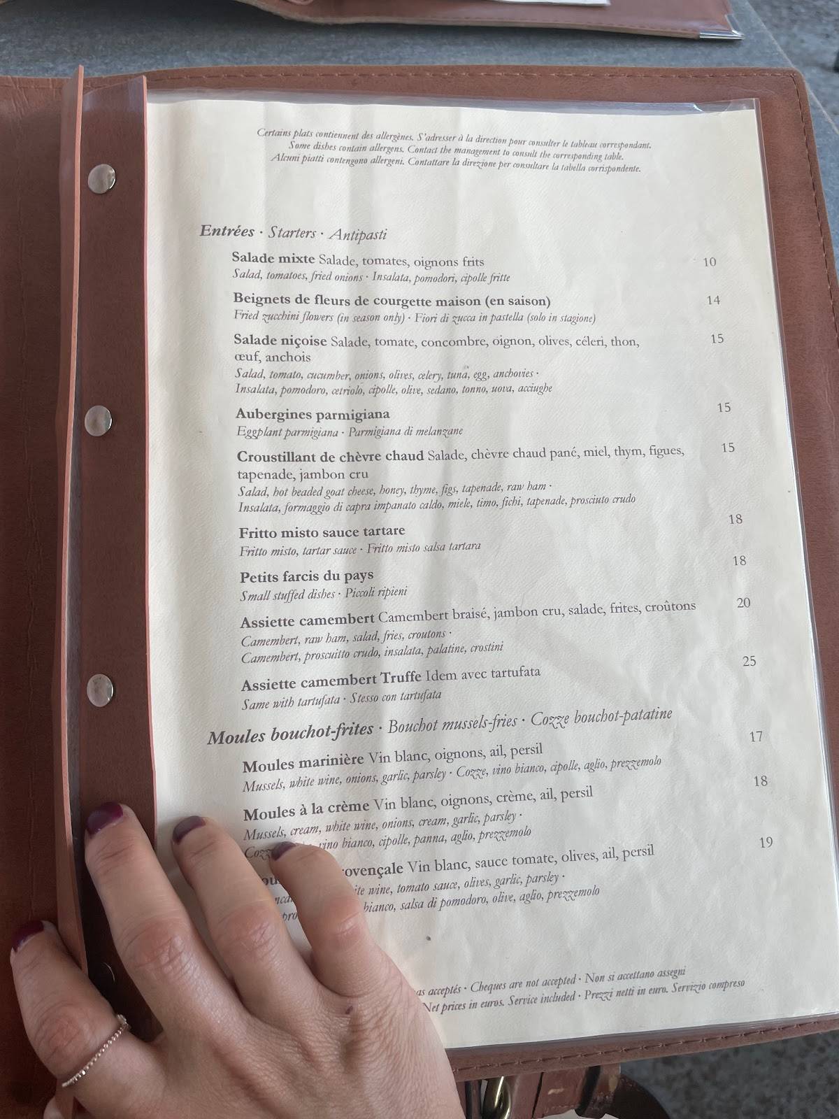 Menu au La Cascade pizzeria, Antibes