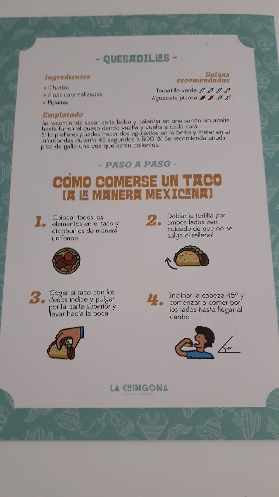 Carta del restaurante Taquería La Chingona, Madrid, Camino Zarzuela 23