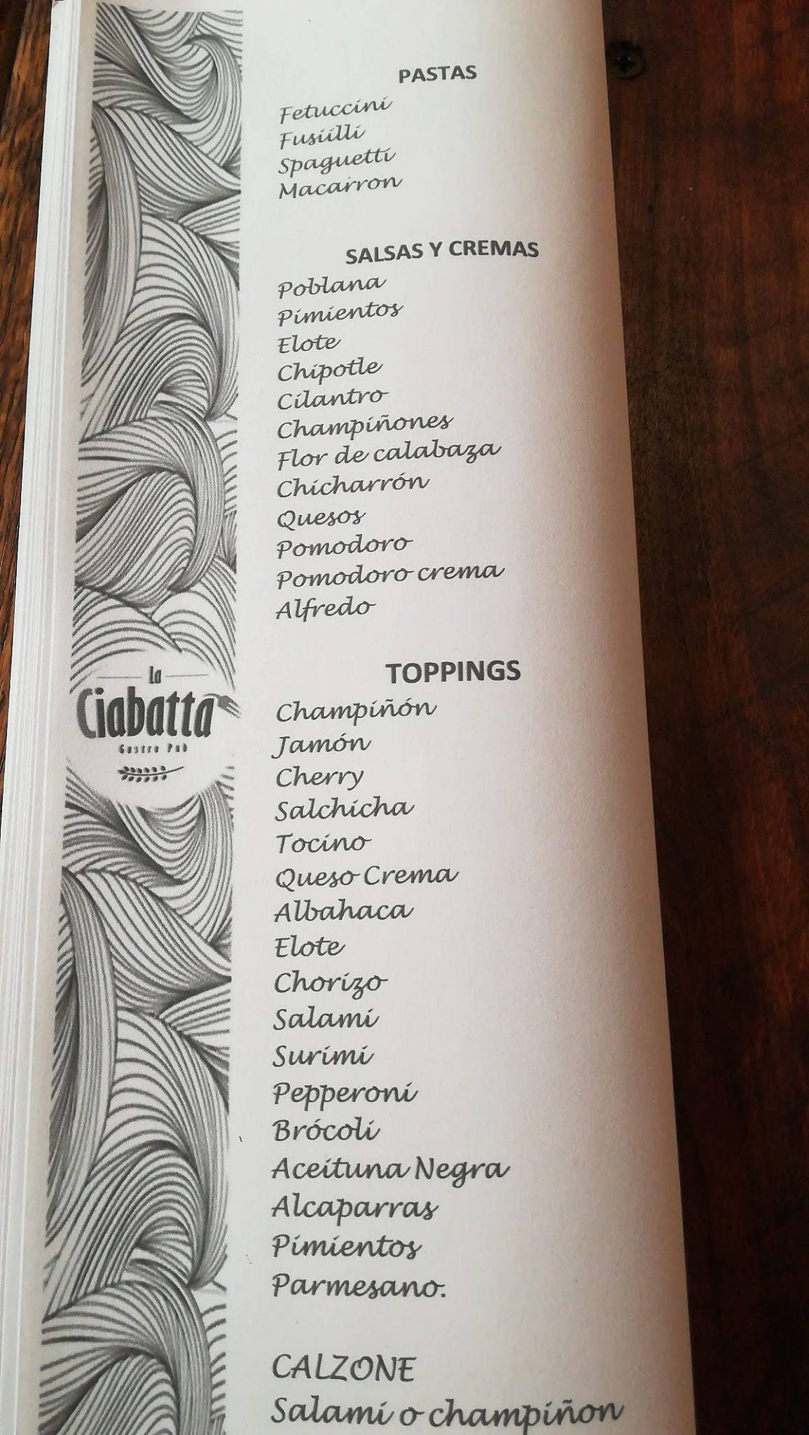 Carta del restaurante La Ciabatta Buffet Italiano Suc. Americana ...