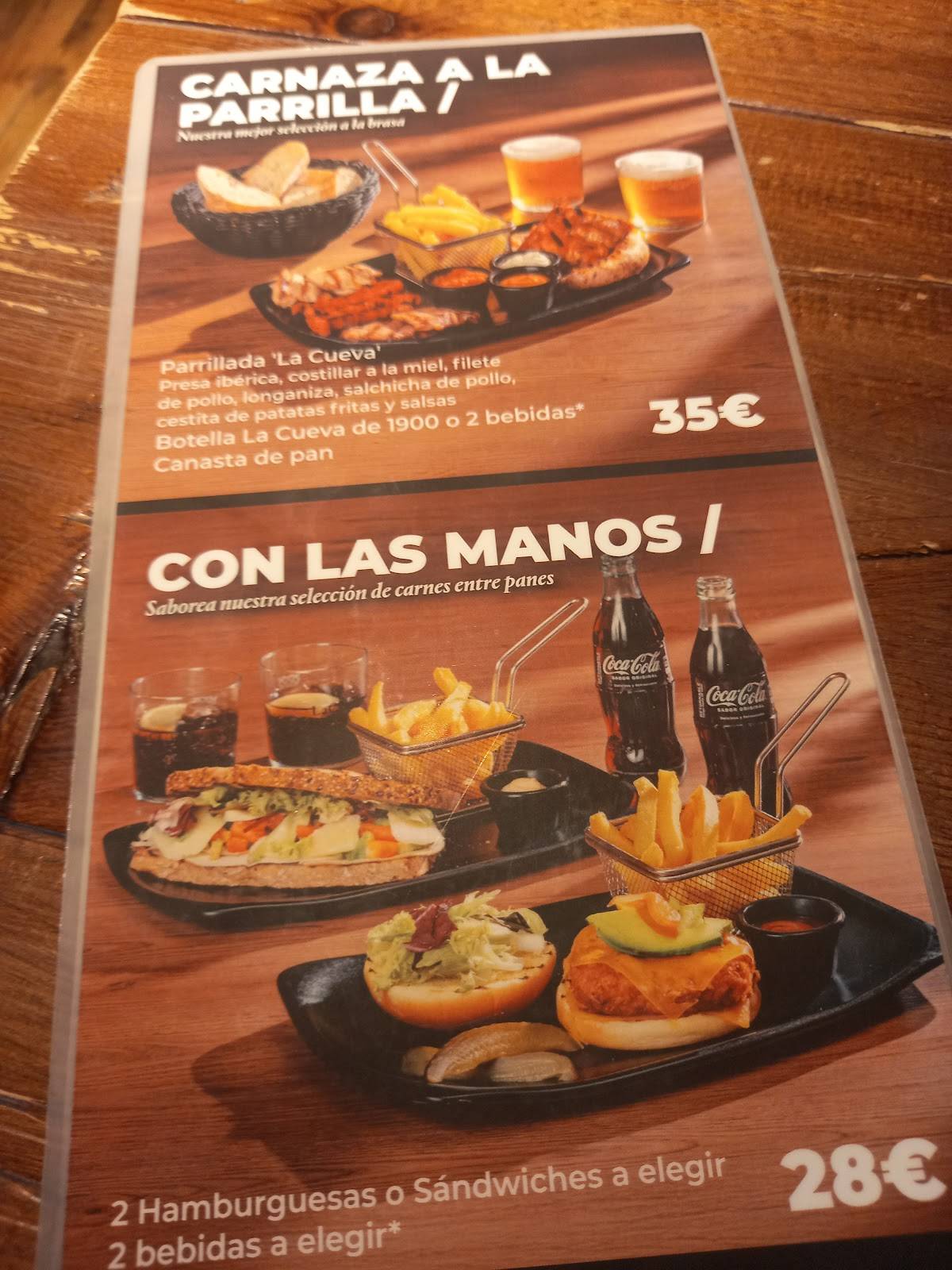 Menu at La Cueva de 1900 / Gran Parque restaurant, Granada