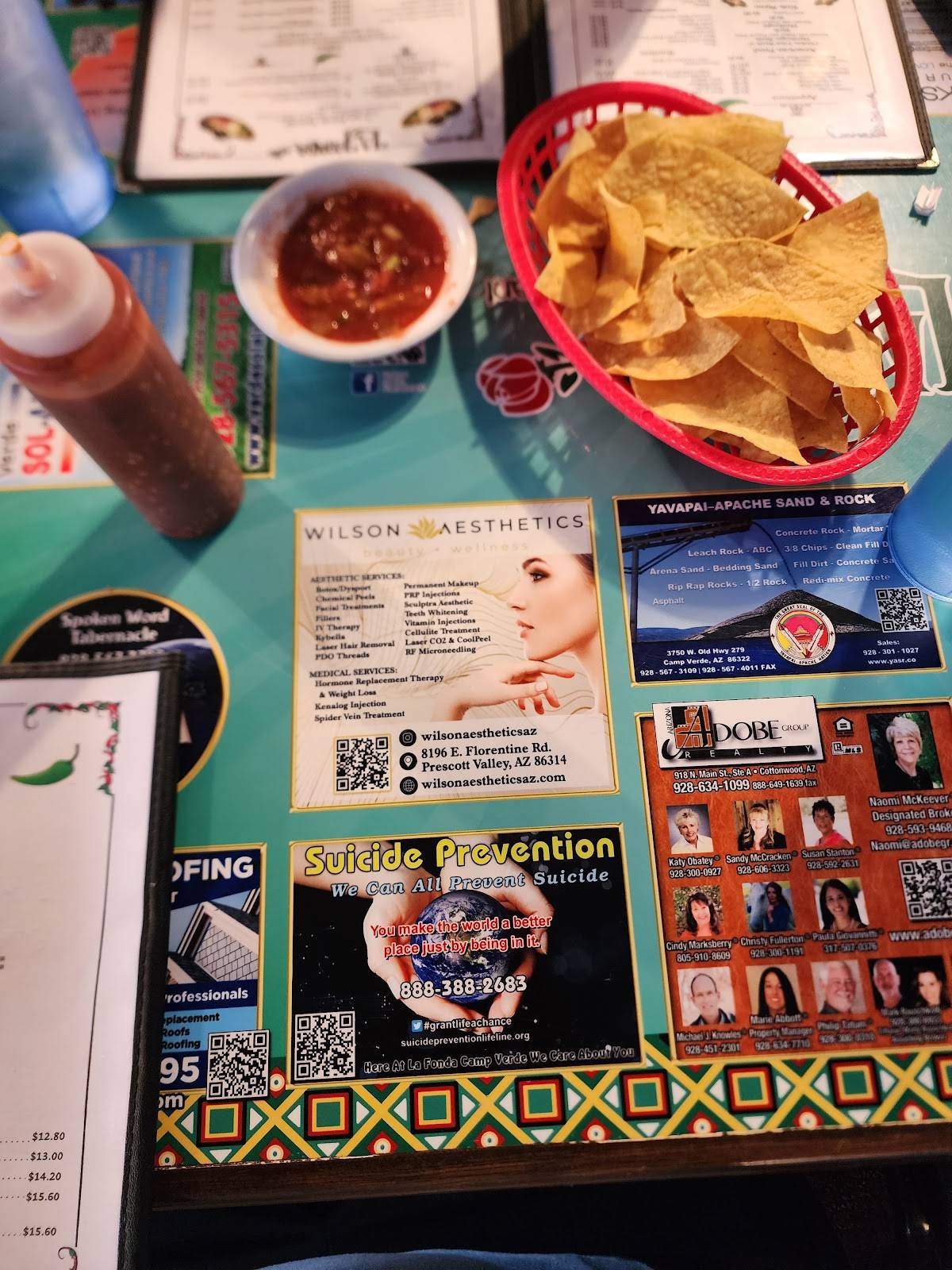 Menu at La Fonda Mexican Restaurant, Camp Verde