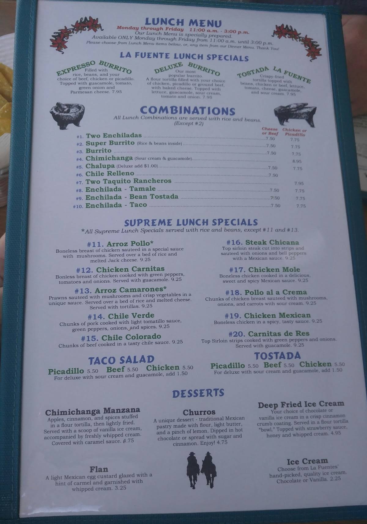 Menu at La Fuente restaurant, Wenatchee