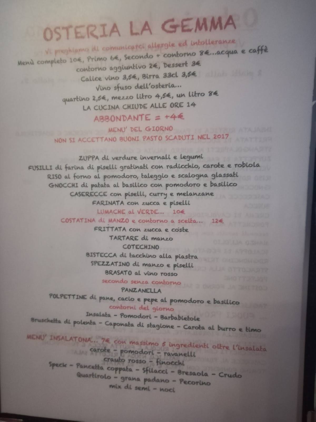 Menu da La Gemma ristorante, Trezzo sull'Adda