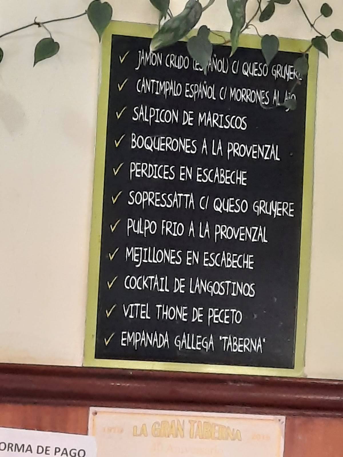 Carta del restaurante La Gran Taberna, Buenos Aires, Combate del los ...
