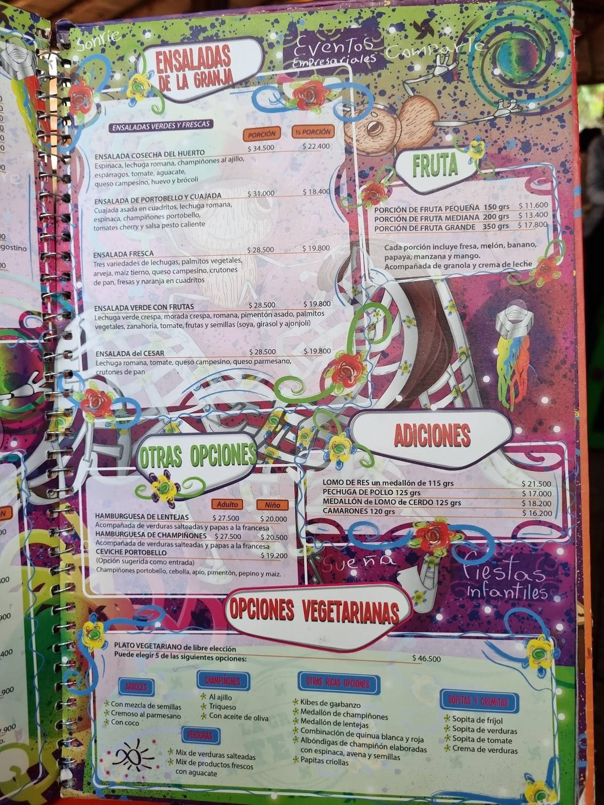 Carta del restaurante La Granja Tenjo, Tenjo