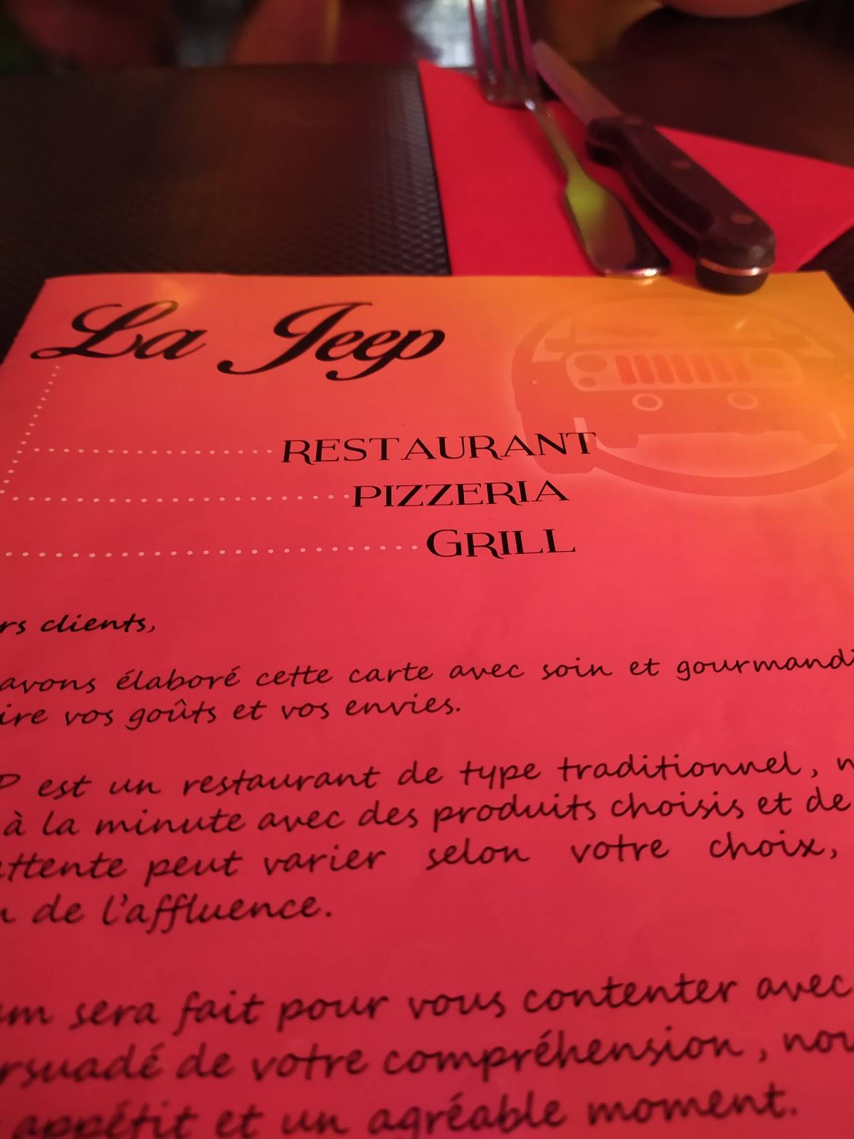 Menu au La Jeep restaurant à viande, Metz