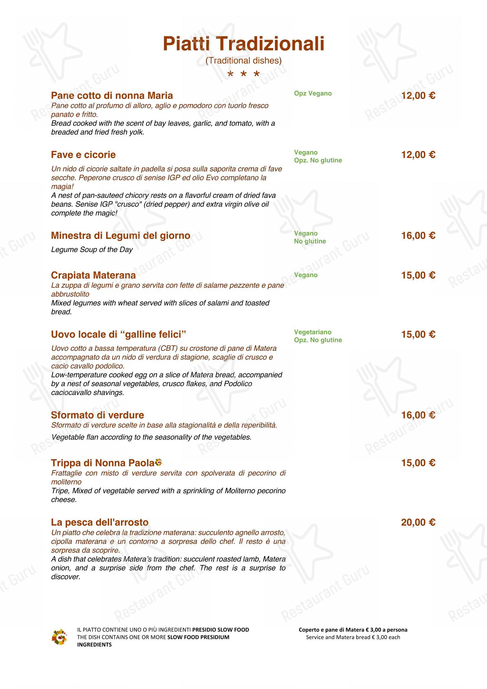 Menu da La Lopa ristorante, Matera