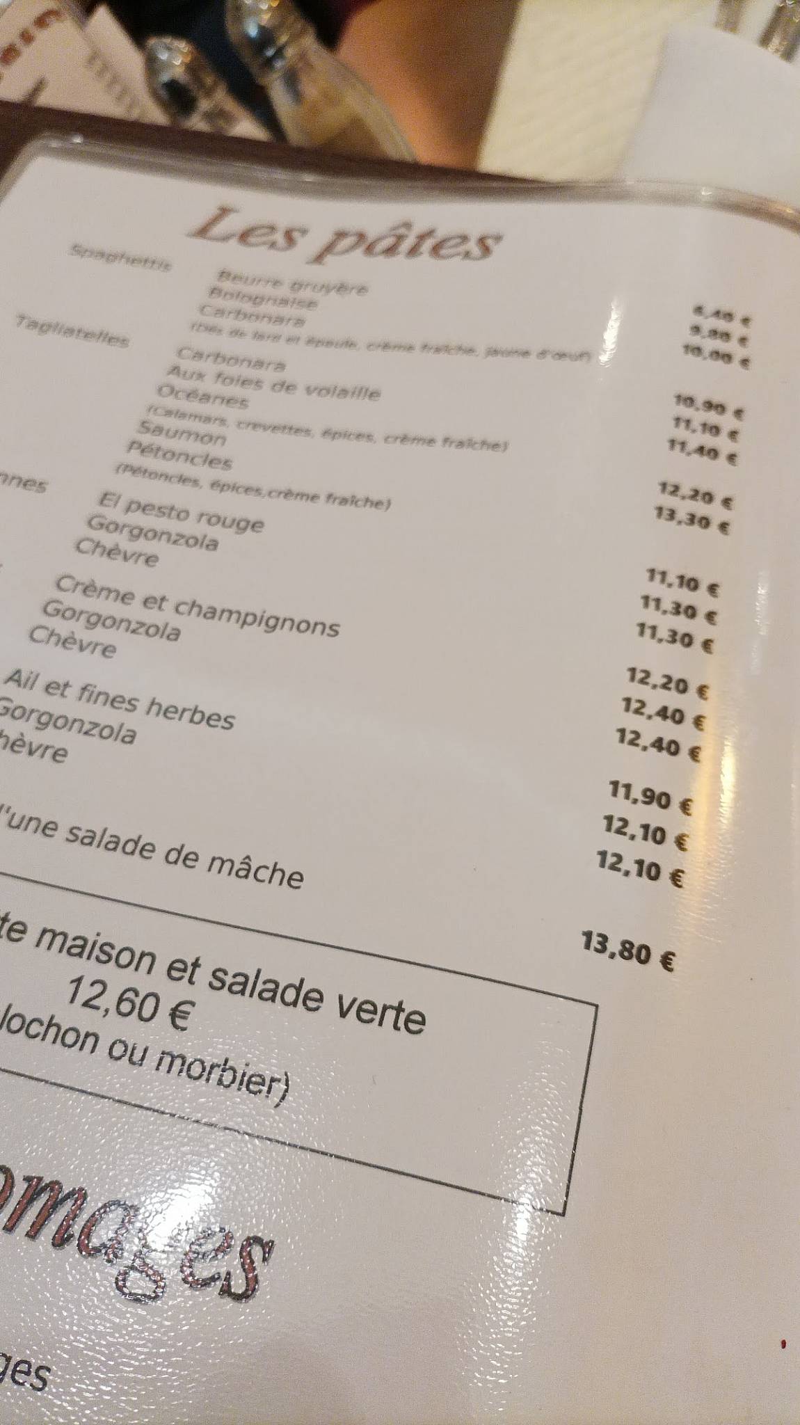Menu au La main à la pâte restaurant, Bar-le-Duc