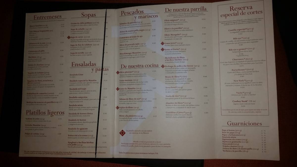 Carta del restaurante La Mansión Coapa, Ciudad del México, Canal del ...