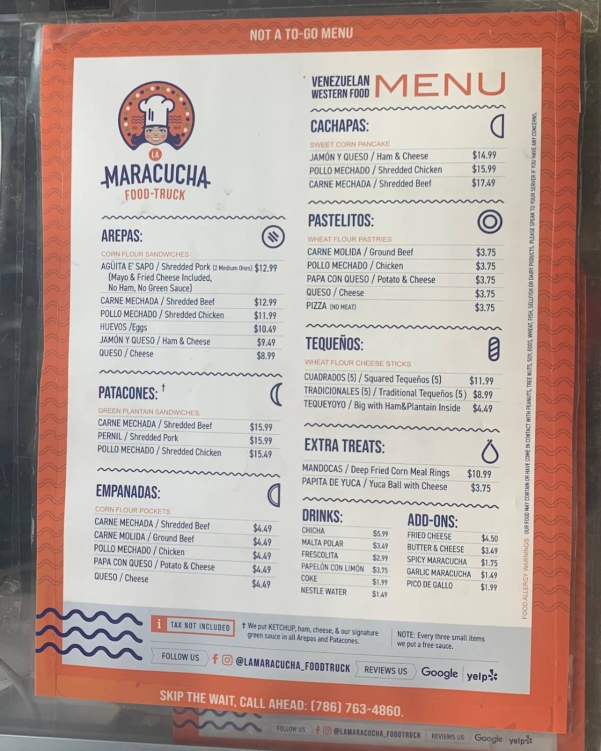 Menu at La Maracucha Venezuelan Restaurant, Gainesville, W University Ave