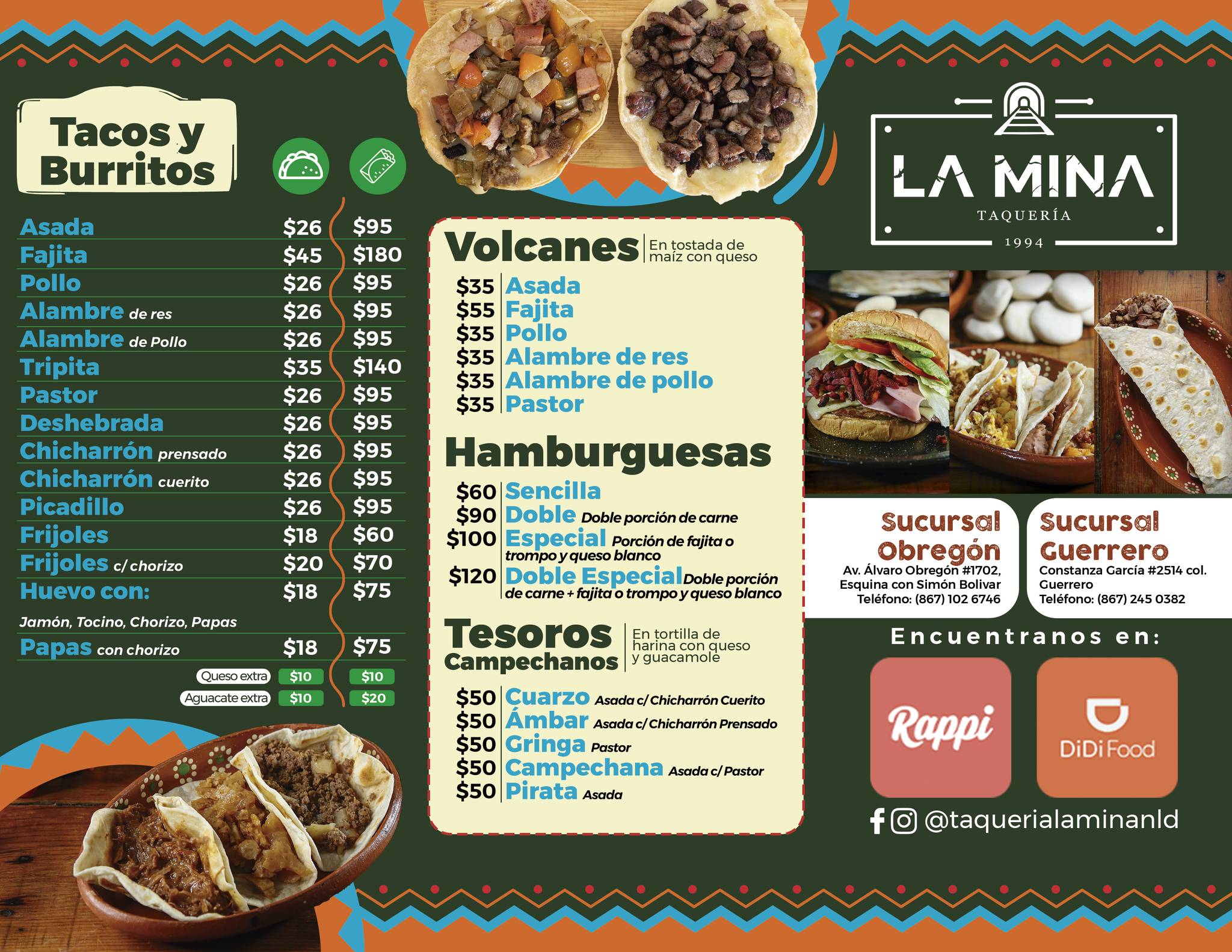Carta del restaurante La Mina Taqueria, Nuevo Laredo