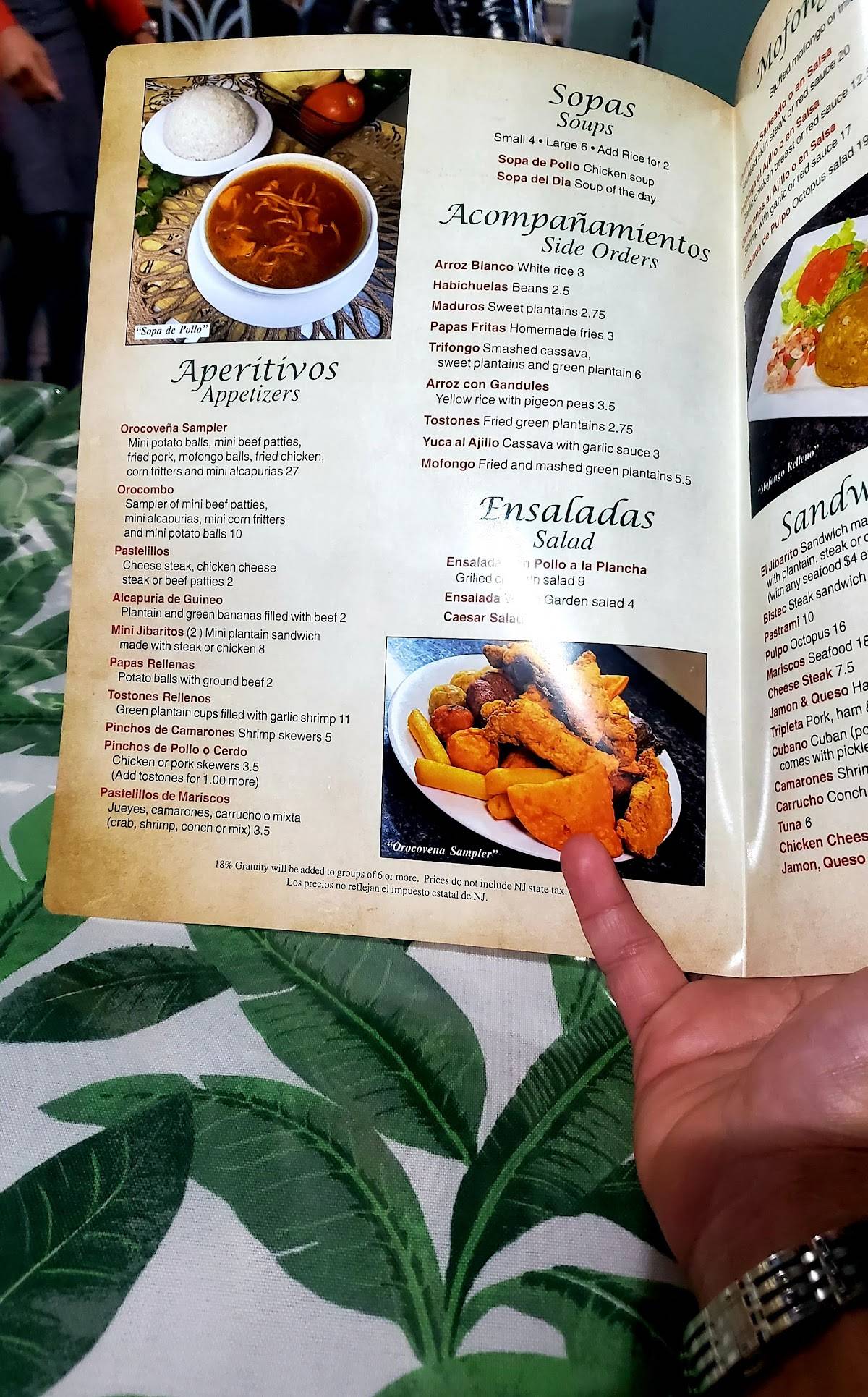Menu at La Orocoveña Restaurant, Vineland